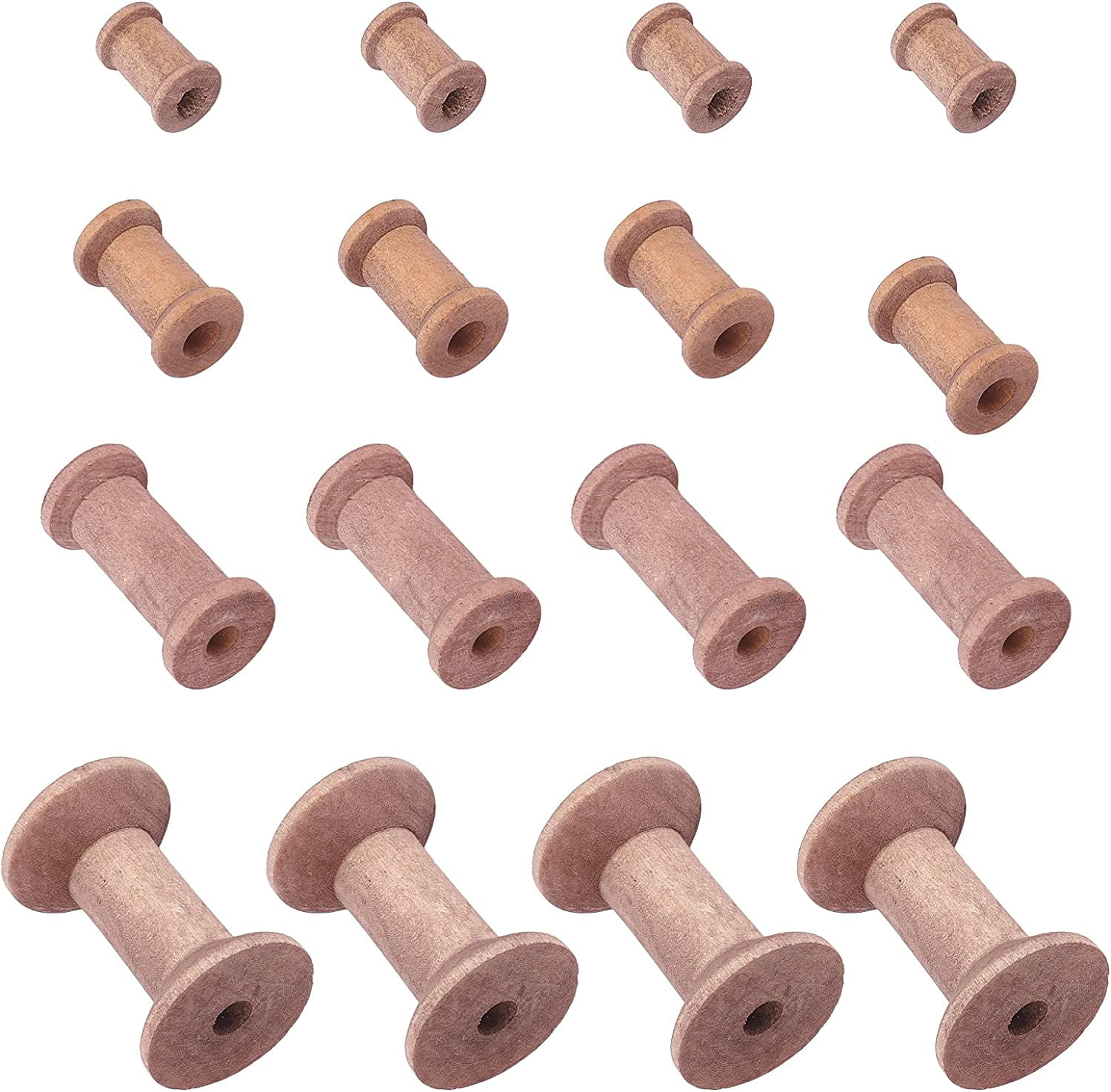 40pcs Wooden Empty Spools 4 Size Thread Spools Tan Wire Weaving Bobbins ...