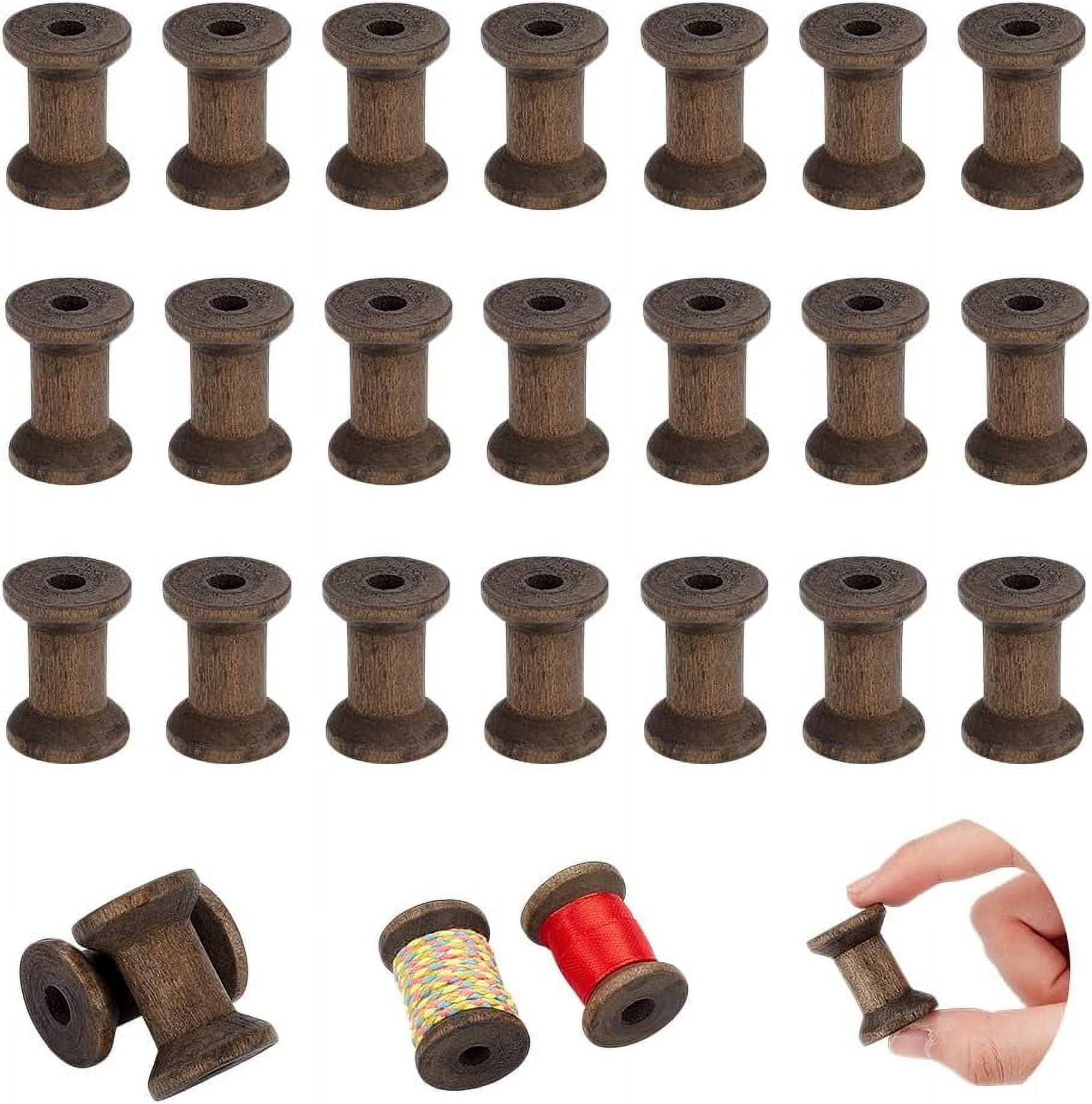 40pcs Wooden Empty Spools Mini Coffee Wire Weaving Bobbins Natural Wood ...
