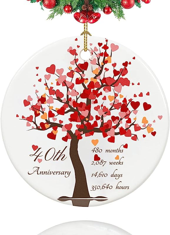40th Anniversary Christmas Ornament, Heart Tree Design with Months ...