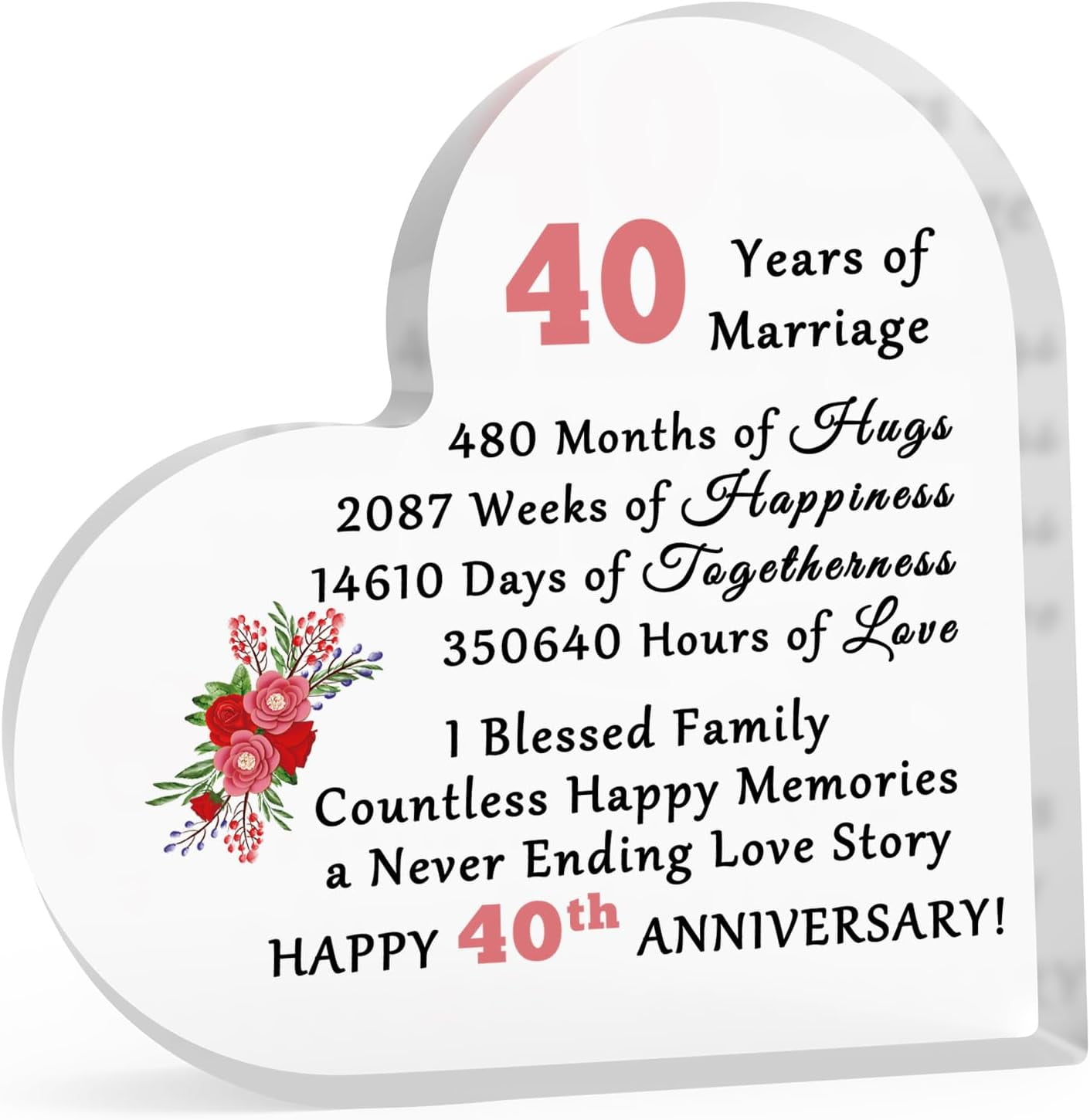 40th Anniversary for Wife Husband Happy Anniversary for Women Men Heart ...