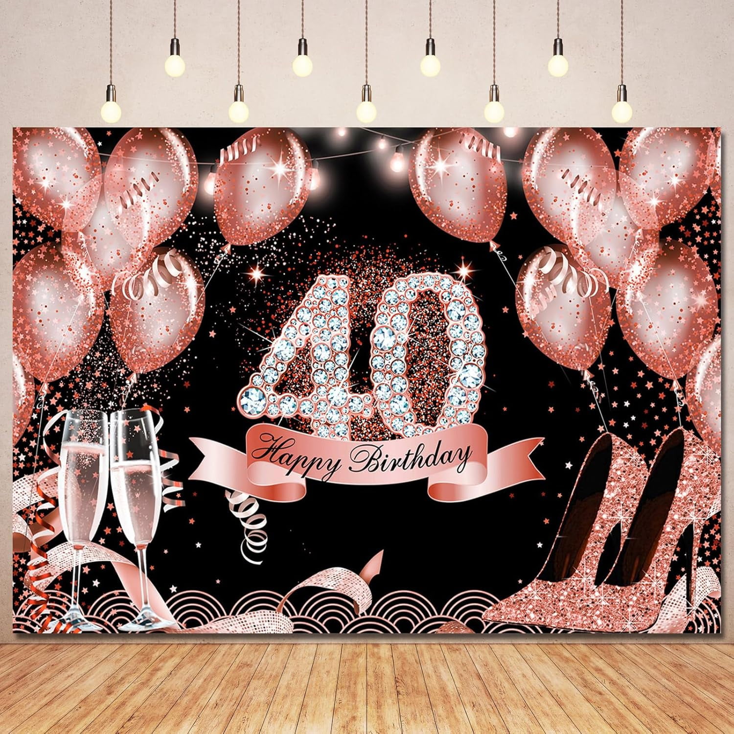 40th Birthday Backdrop Banner Decorations for Women,Pink Happy 40th ...