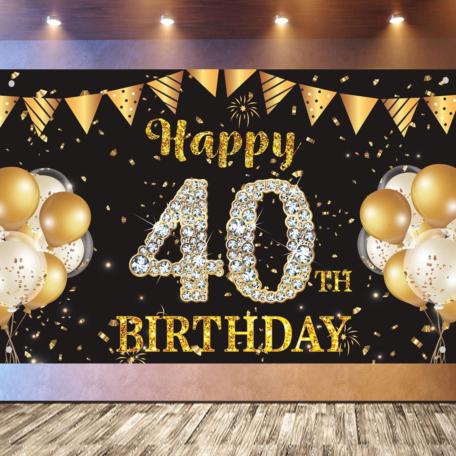 40th Birthday Backdrop Banner, Large Fabric Happy Birthday Banner Sign ...