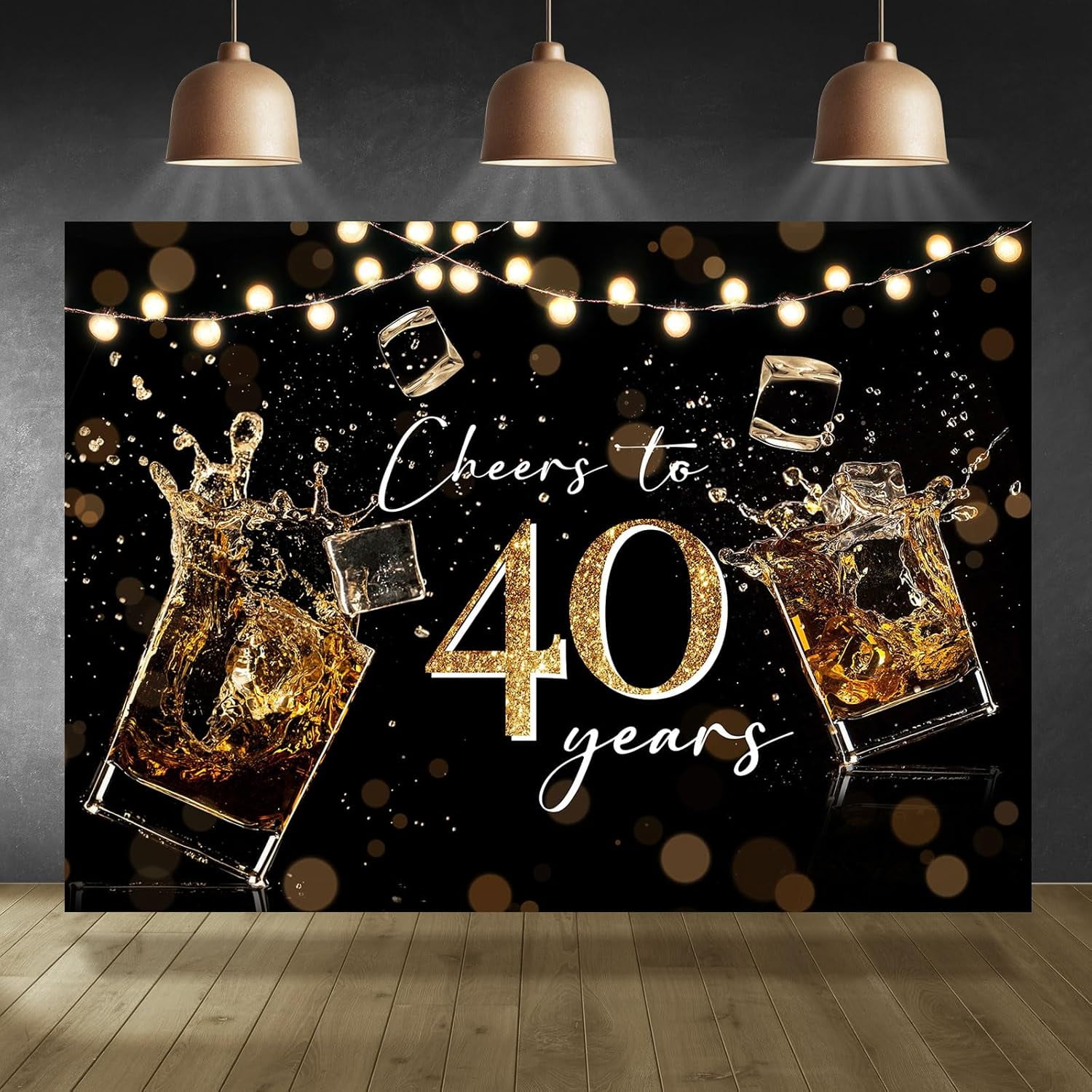 40th Birthday Backdrop Black Gold Cheers to 40 Years Celebration ...