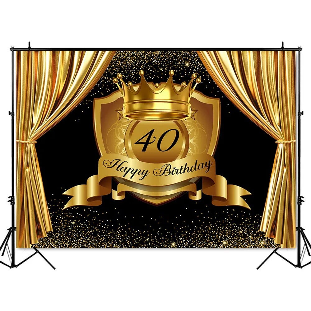 40th Birthday Background Gold Glitter Birthday Party Decoration ...