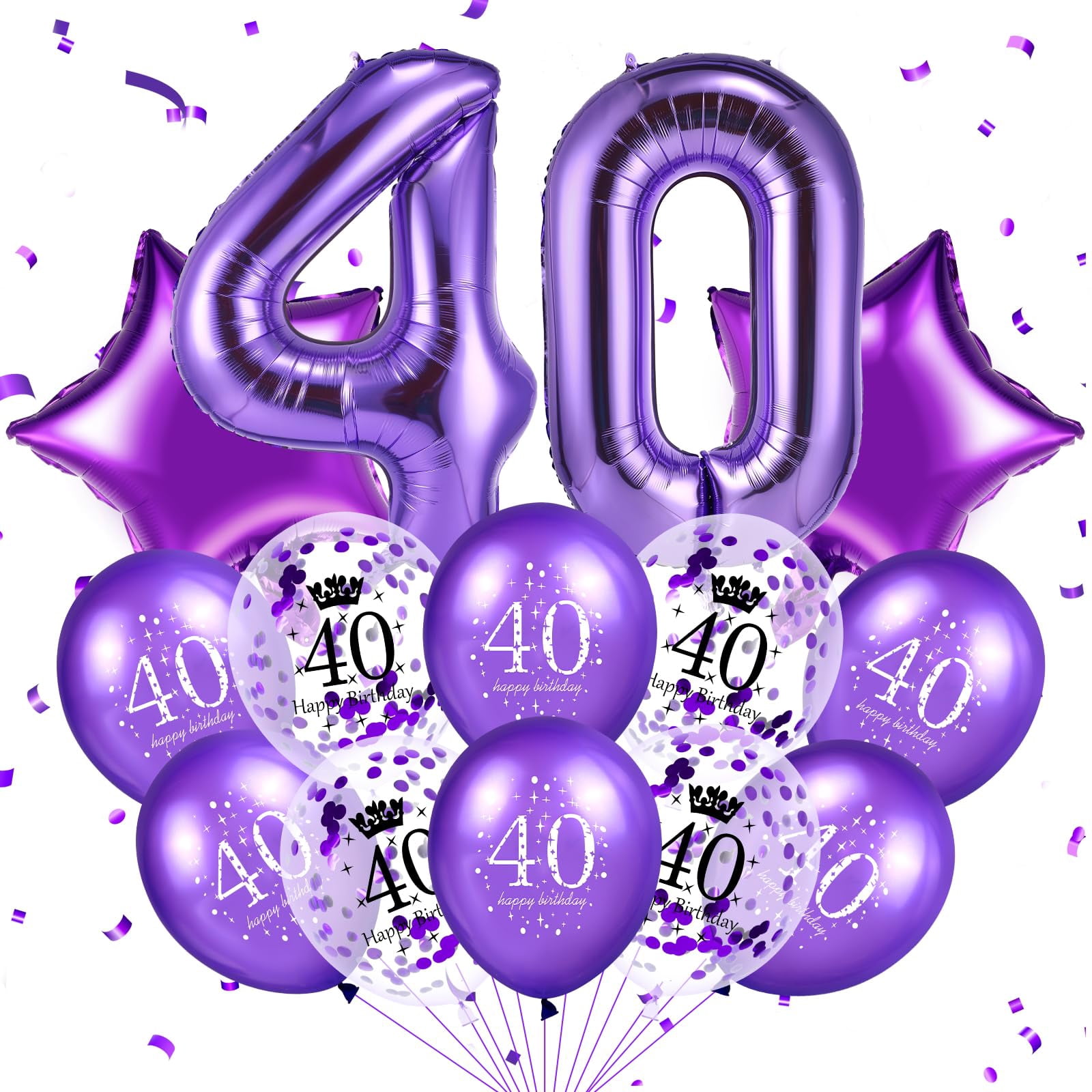 40th Birthday Balloons - MMF7 Large 40 Inch Number, Star & Confetti ...