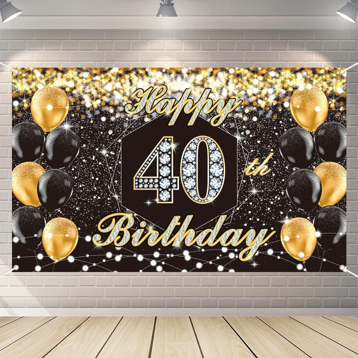 40th Birthday Banner Backdrop, 40th Birthday Party Decorations Black ...