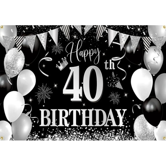 40th Birthday Banner Background 40th Birthday ration Black Silver Photo ...