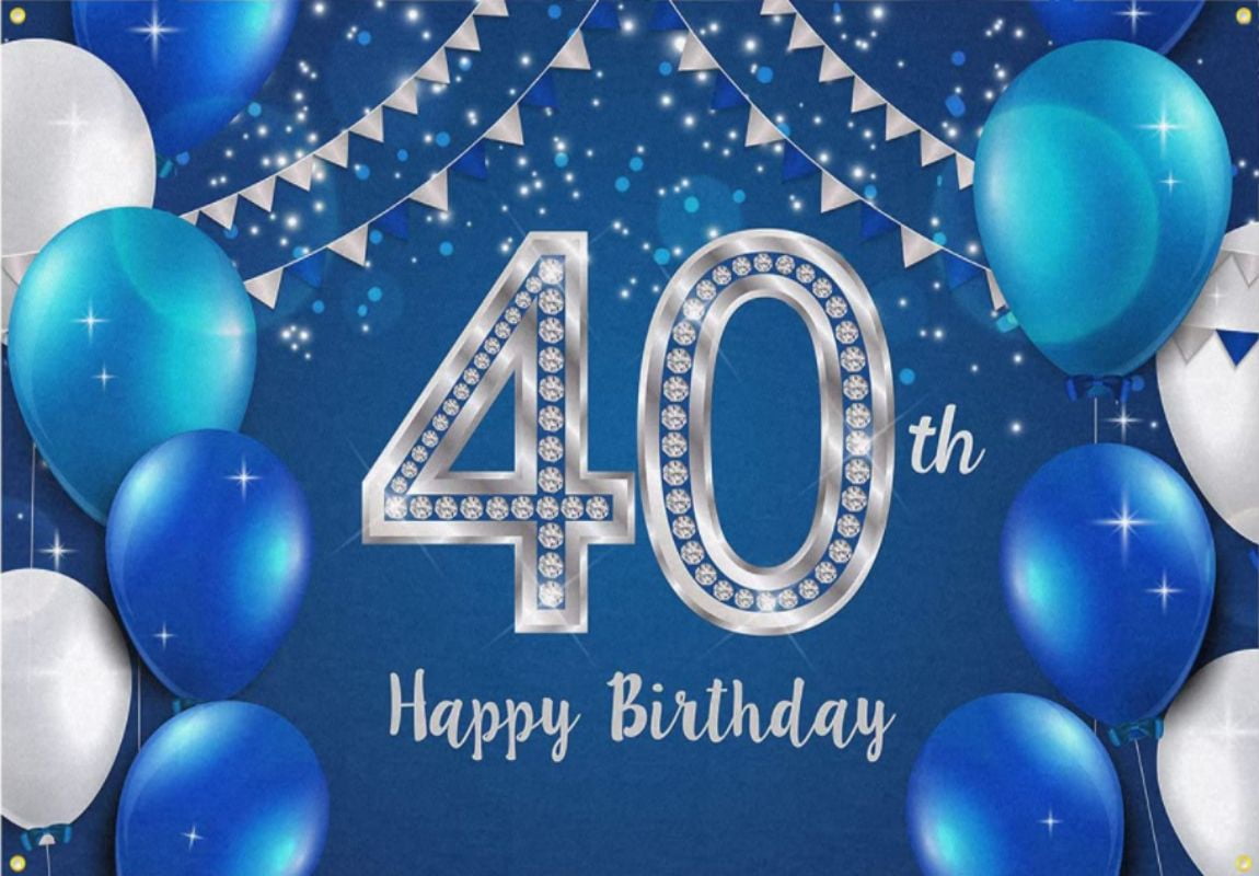 40th Birthday Banner Background 40th Birthday ration Black Silver Photo ...