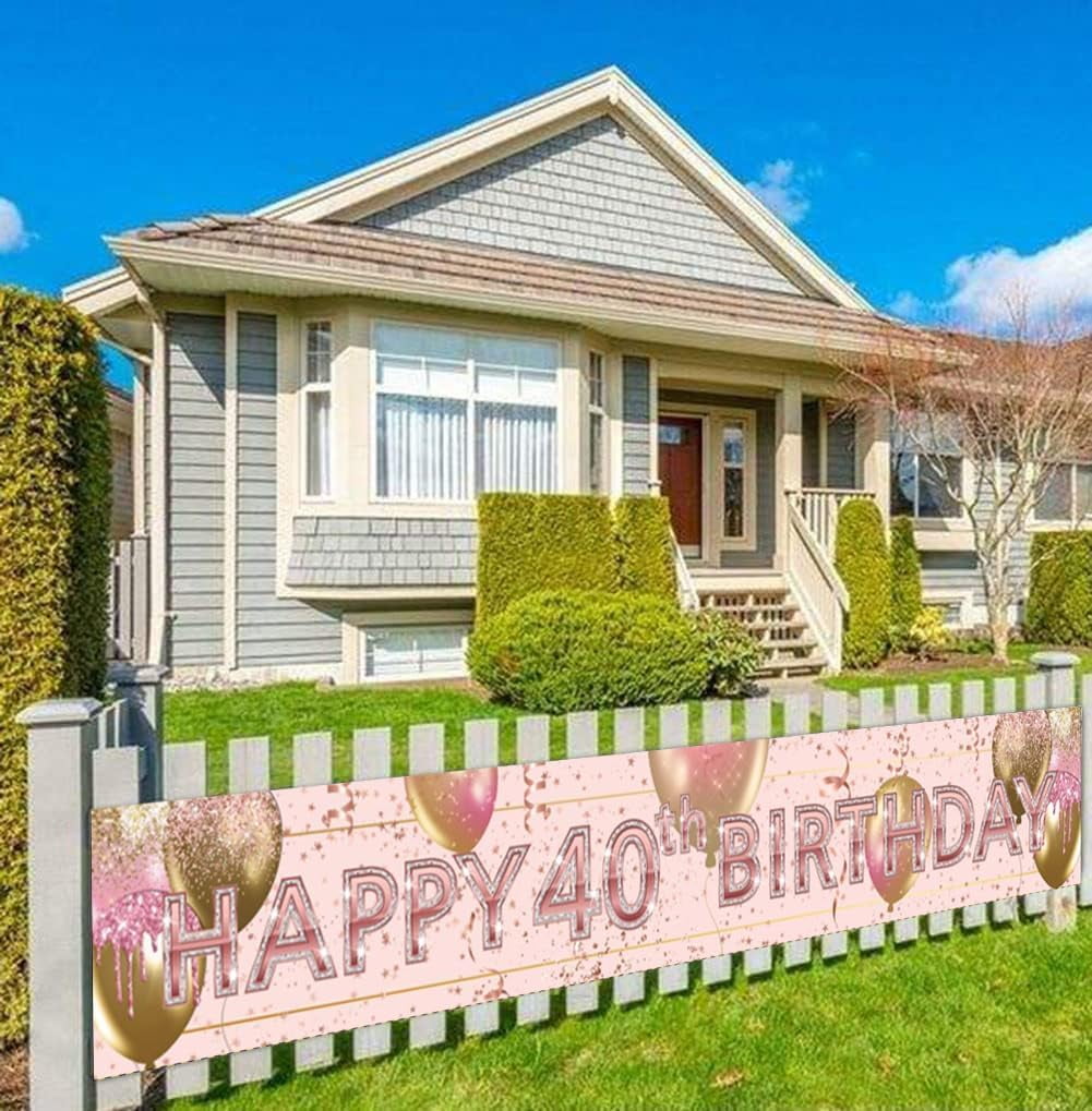 40th Birthday Banner, Large Pink Polypropylene, Decorative Signage for ...