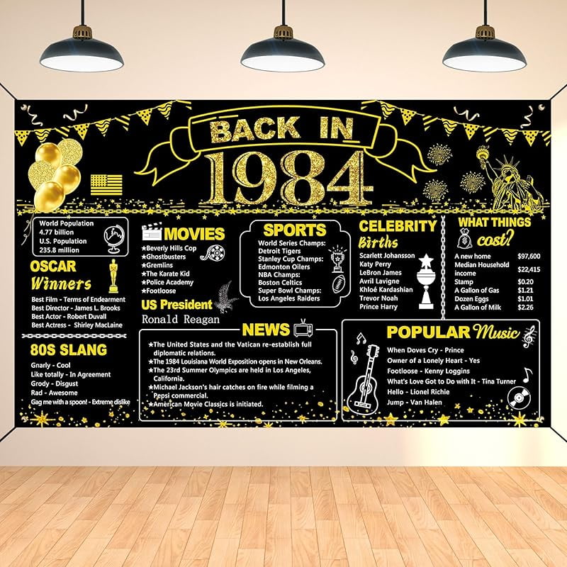 40th Birthday Black Gold Party Decoration, Back in 1984 Banner 40 Year ...