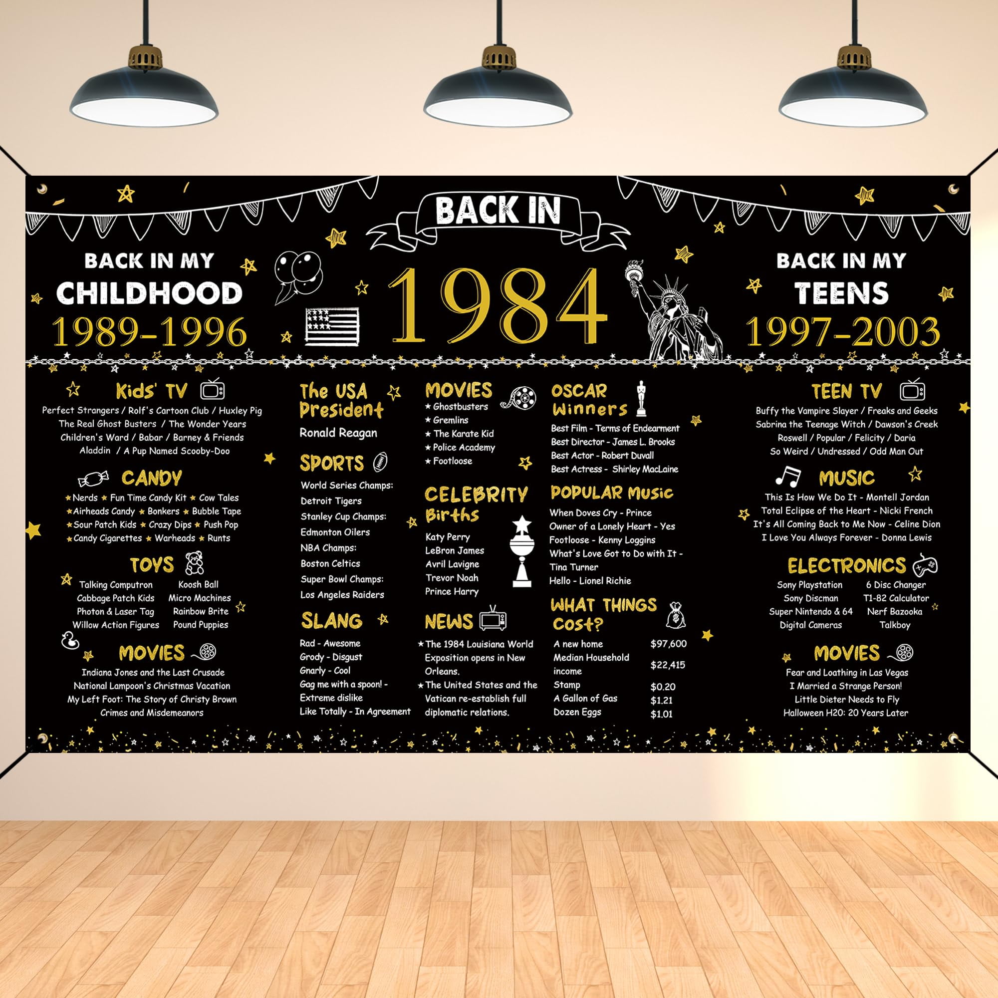 40th Birthday Black Gold Party Decoration, Back in 1984 Banner Cheers ...