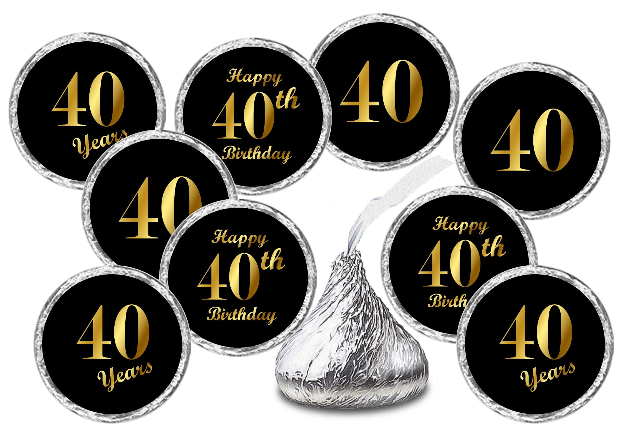 40th Birthday Black Kisses Stickers, (Set of 216) Chocolate Drops ...
