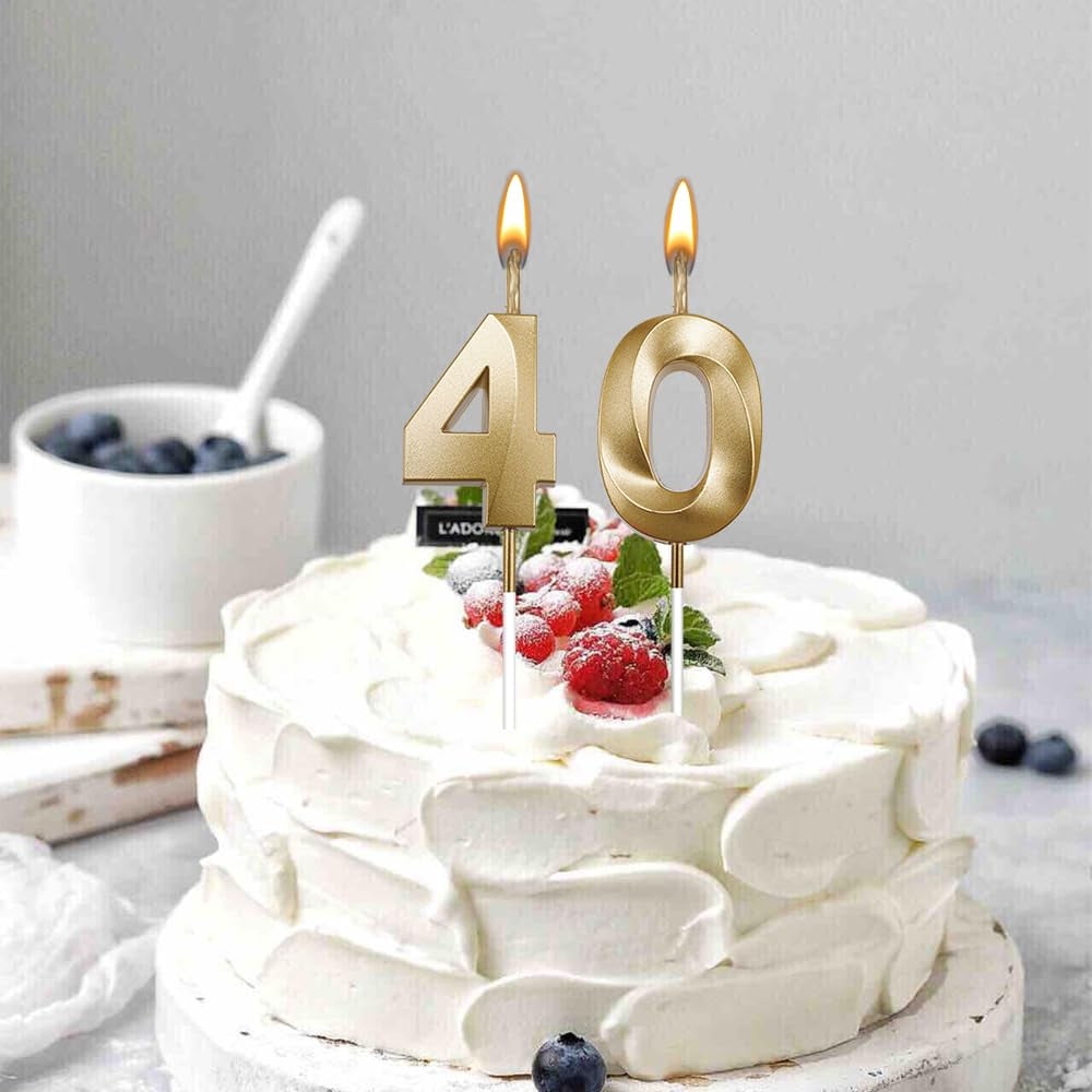 40th Birthday Candles AJH3 Number 40 Candles Champagne Gold Happy ...