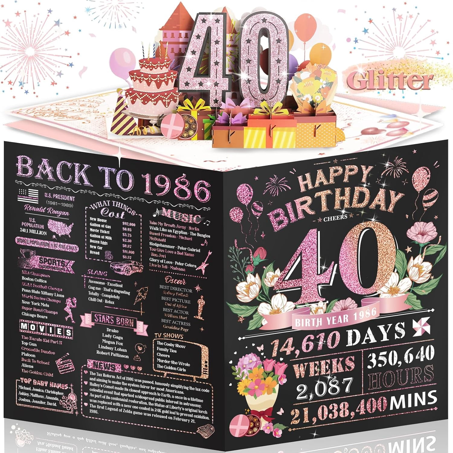 40th Birthday Card for Women Her, Jumbo Pop Up Cards Wife Mom, Happy ...