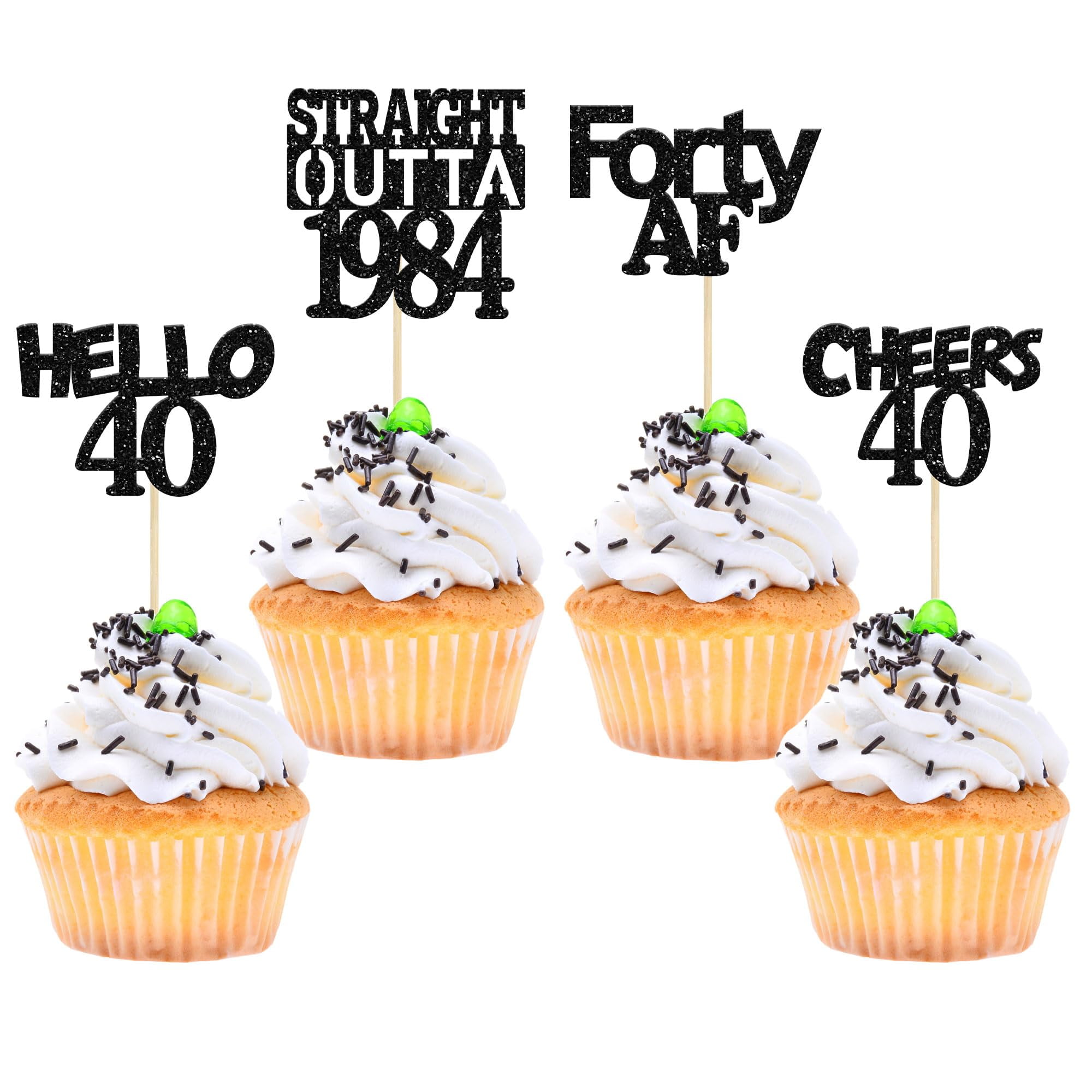 40th Birthday Cupcake Toppers - Pack of 24 Glitter Forty Hello 40 ...