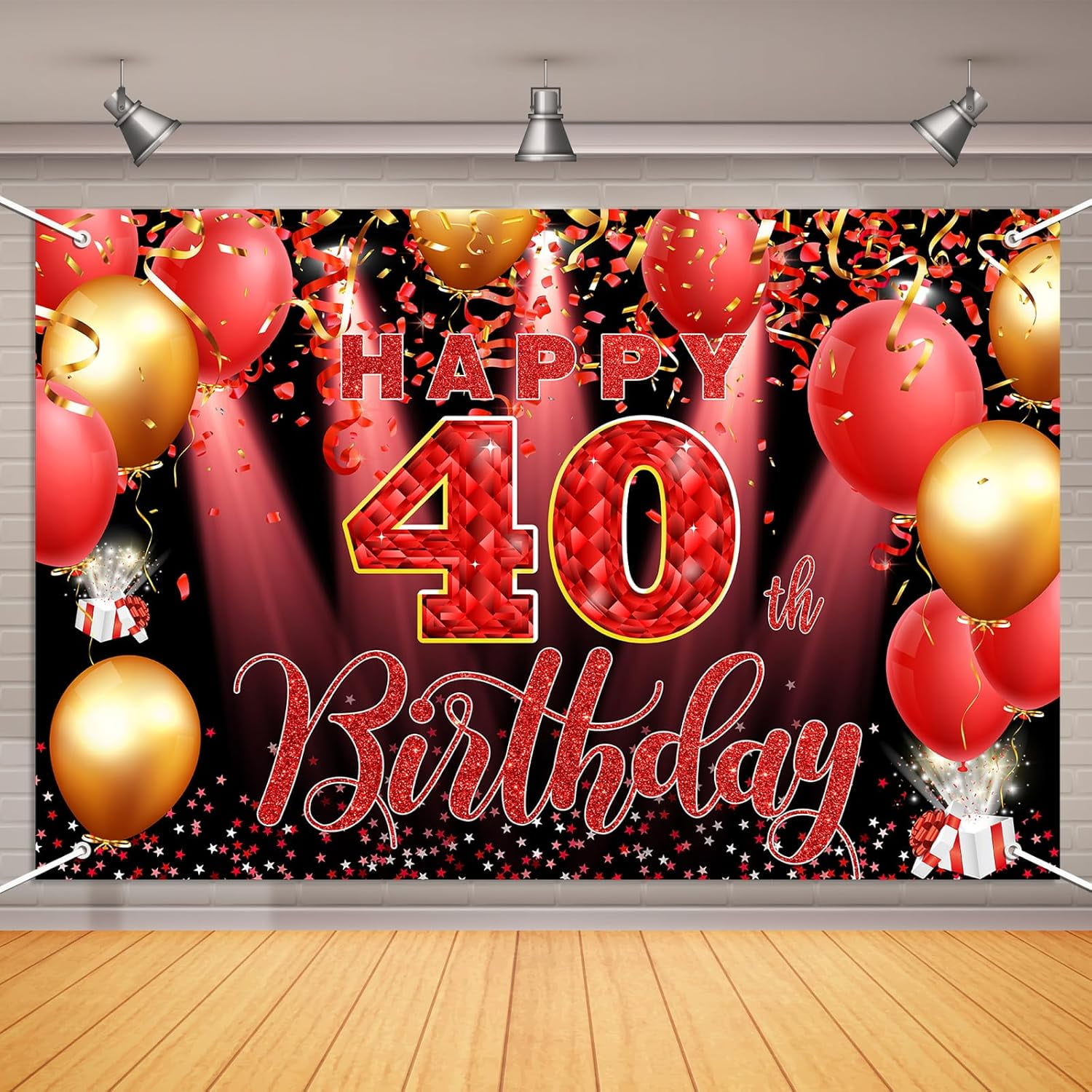 40th Birthday Decorations Backdrop Banner for Women Red Happy 40th ...
