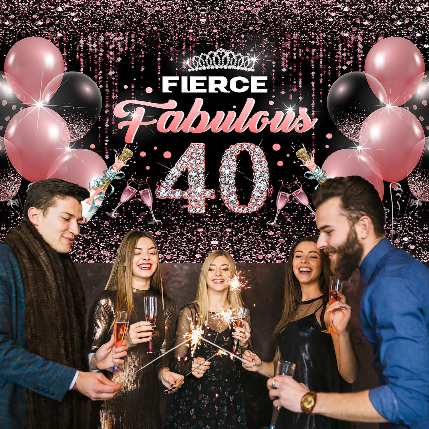 40th Birthday Decorations Backdrop for Women, Rose Gold Happy 40th Bday ...