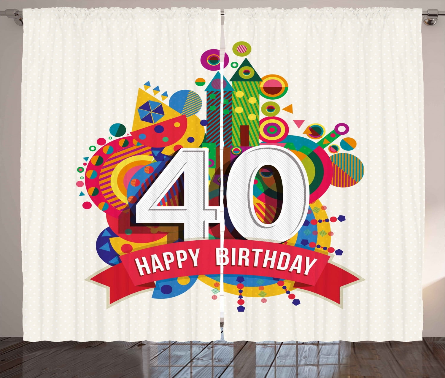 Ambesonne 40th Birthday Curtains 2 Panel Set, Cartoon Banner, 108" x 90 ...