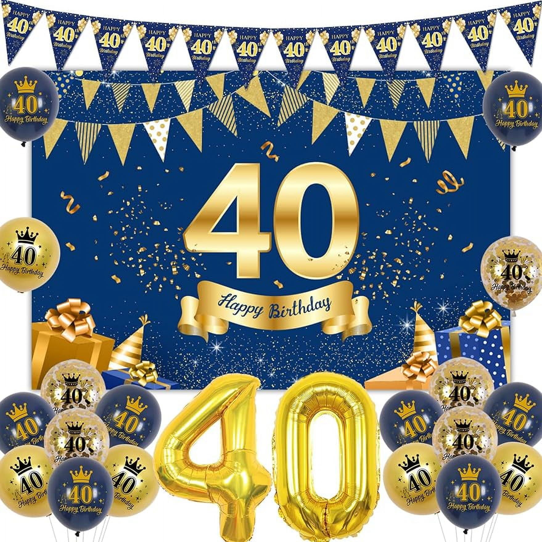 40th Birthday Decorations for Men Navy Blue and Gold, Happy 40th ...