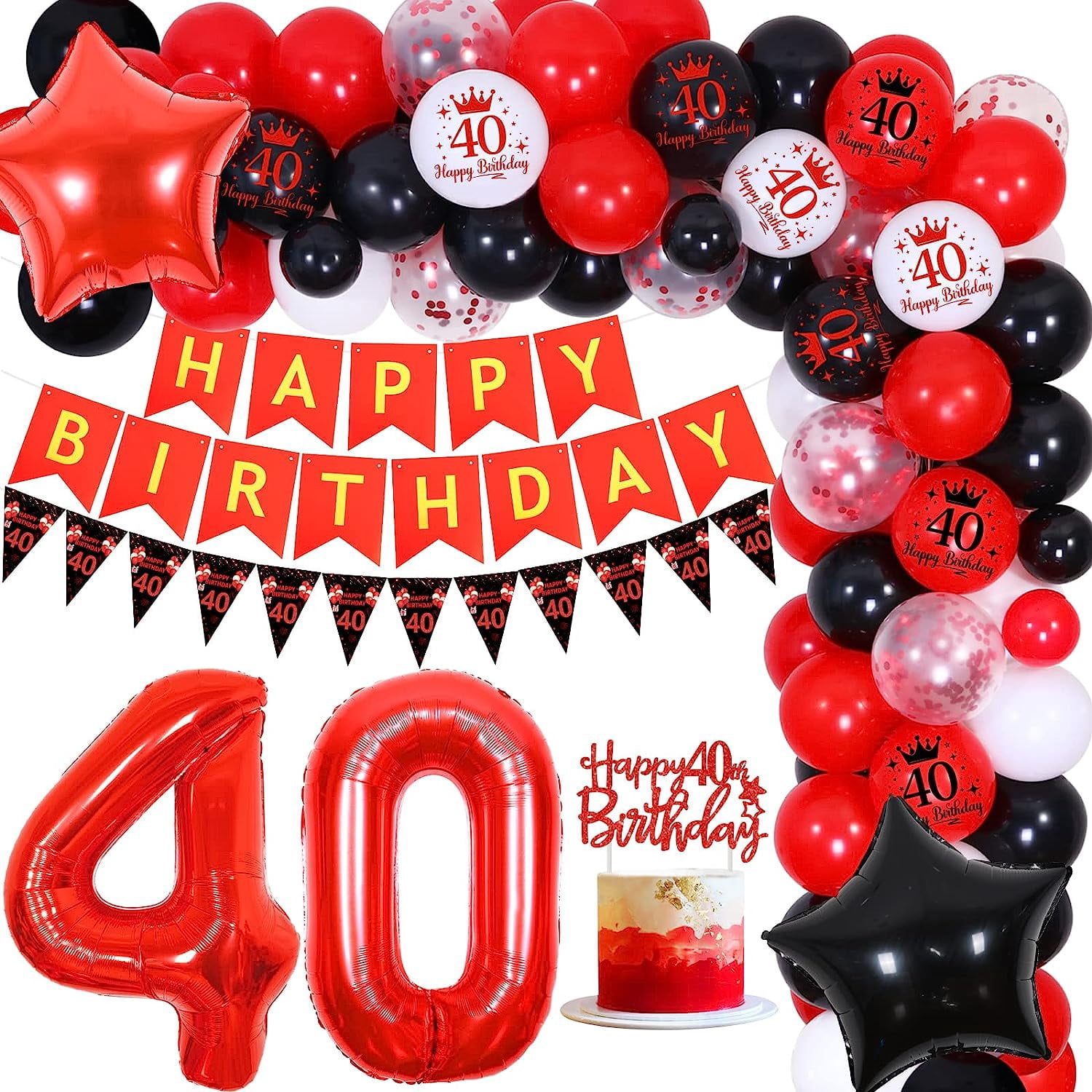 Cheereveal 40th Birthday Decorations, Red and Black Balloon Arch ...