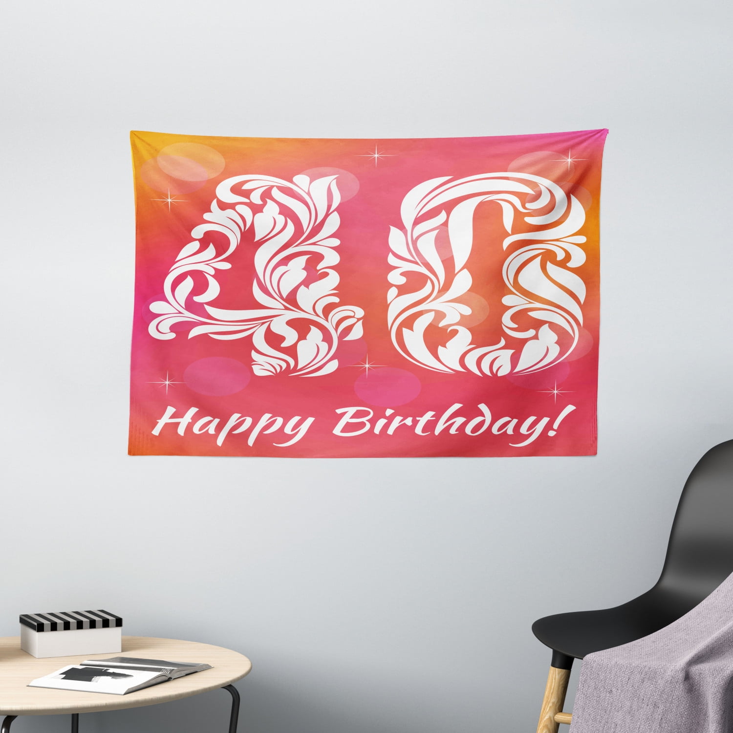 40th Birthday Decorations Tapestry, Happy Greeting Celebration Number ...