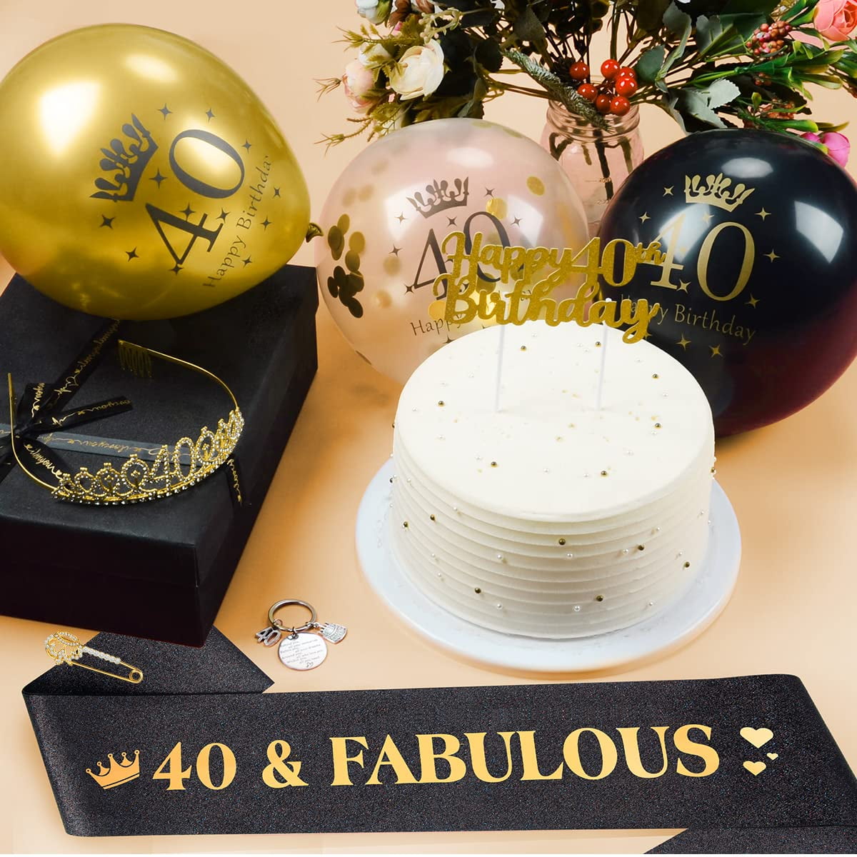 40th Birthday Decorations Women 40th Birthday Black Gold Balloons