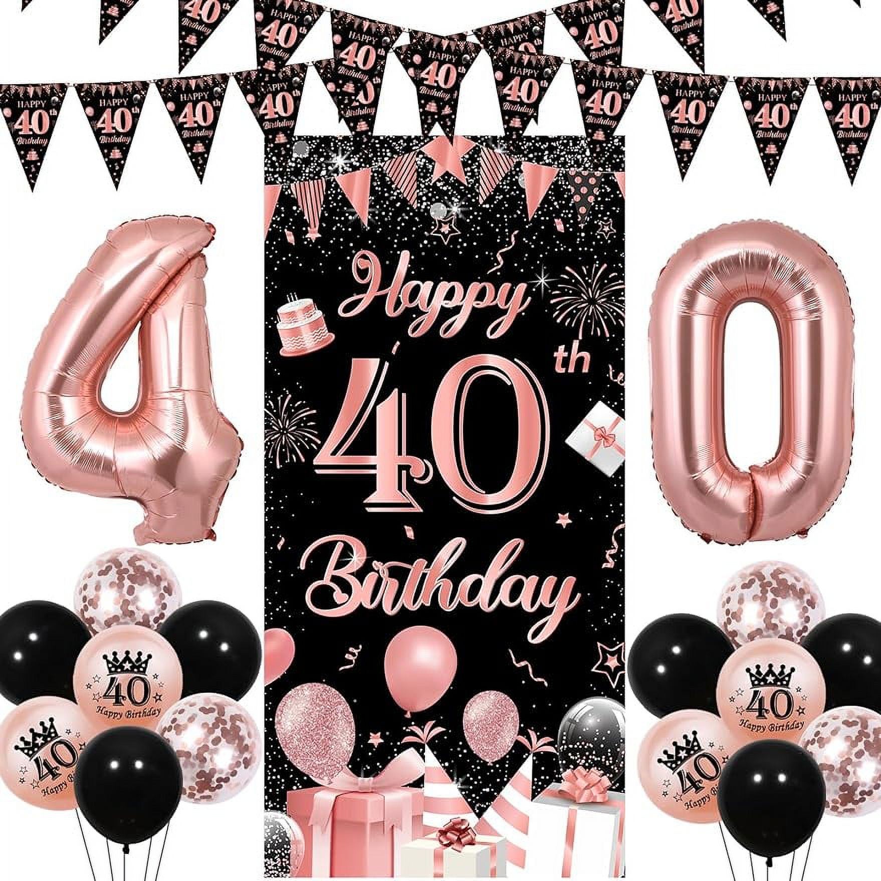 40th Birthday Decorations for Women Black and Rose Gold, Happy 40th ...
