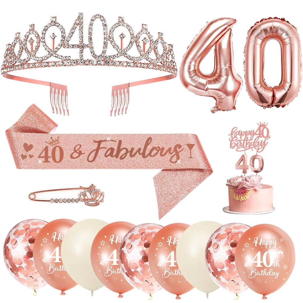 40th Birthday Decorations for Women, Rose Gold 40th Birthday Sash and ...