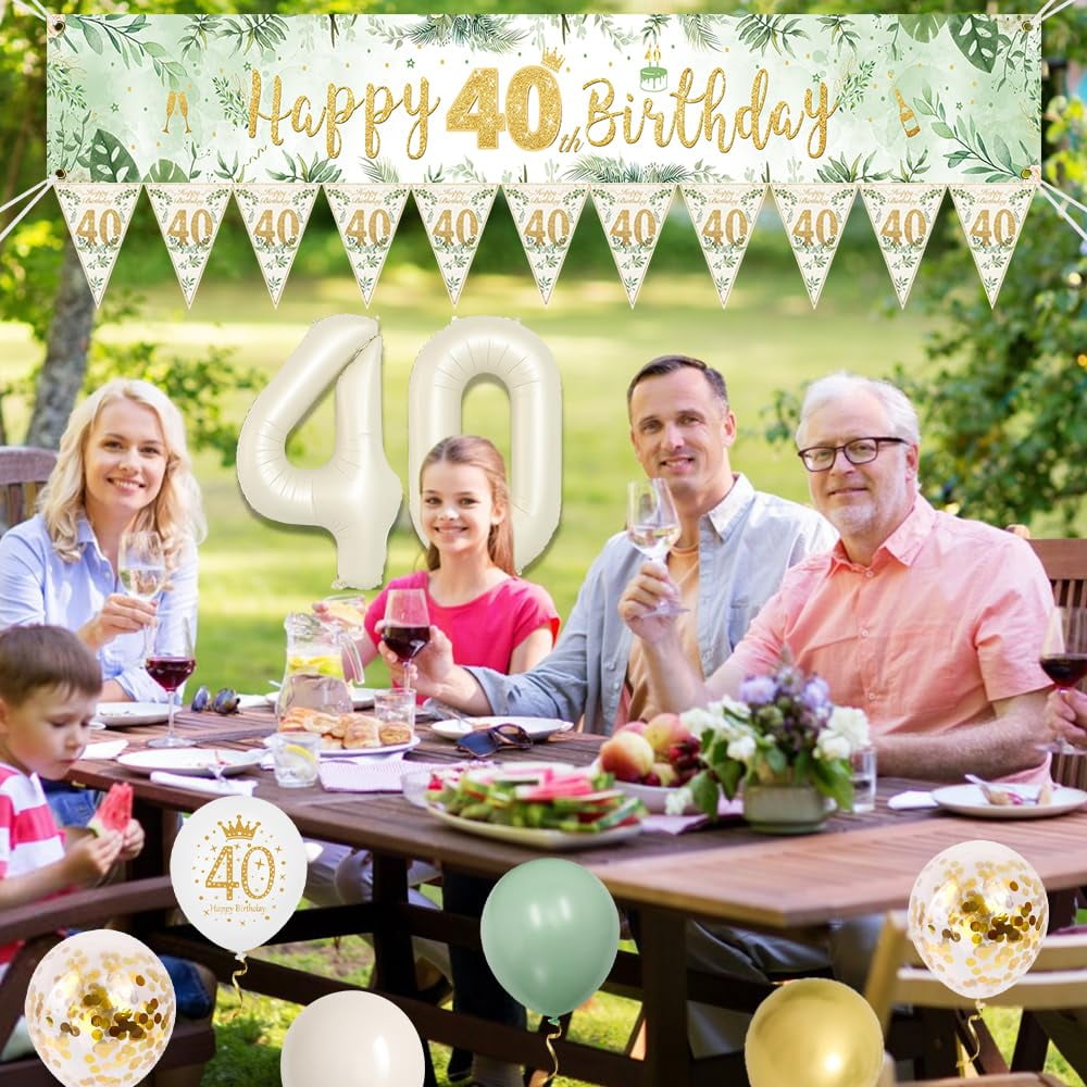 40th Birthday Decorations for Women, Sage Green Gold and Beige 40th ...