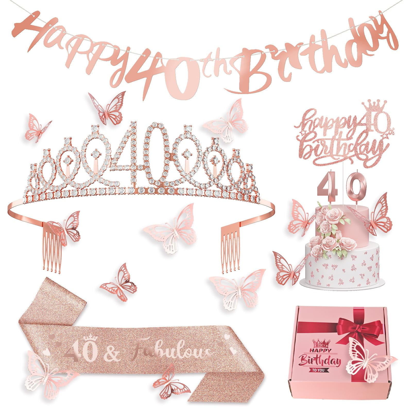 40th Birthday Decorations for Women Sweet Birthday Gifts Rose Gold 40th Birthday Sash, Tiara ...