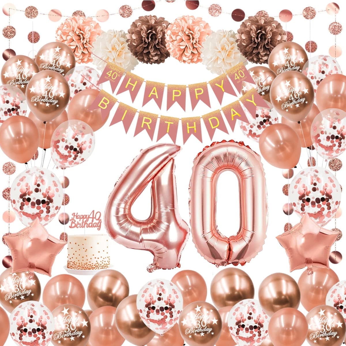 Walmart 40th Birthday Decorations for Women, Rose Gold Party Kit, Foil ...