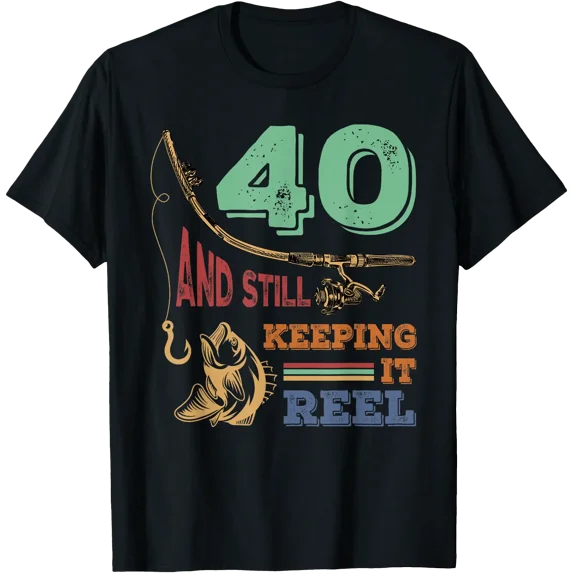 40th Birthday Fishing | Turning 40 | Fisherman Mens Pun Gift T-Shirt ...