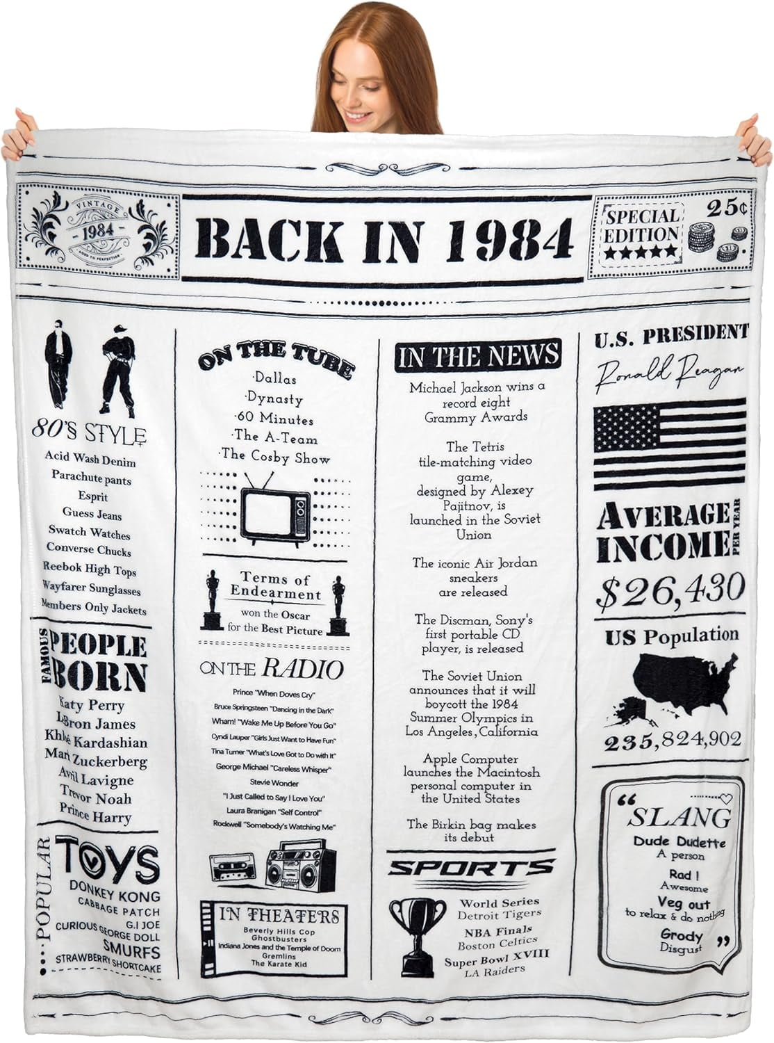 40th Birthday Gift Throw Blanket, Vintage 1984 Soft Warm Cotton Flannel ...
