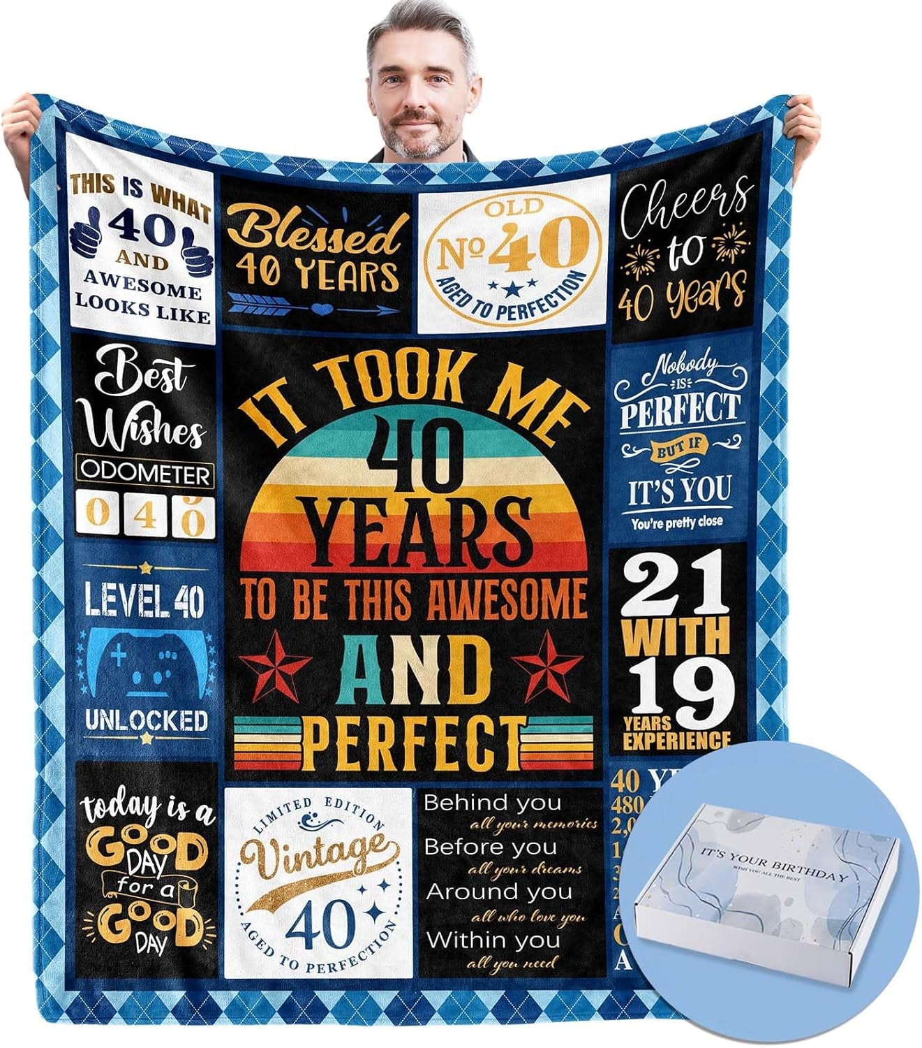 40th Birthday Gifts for Men, Mens 40th Birthday Gift Blanket with Gift ...