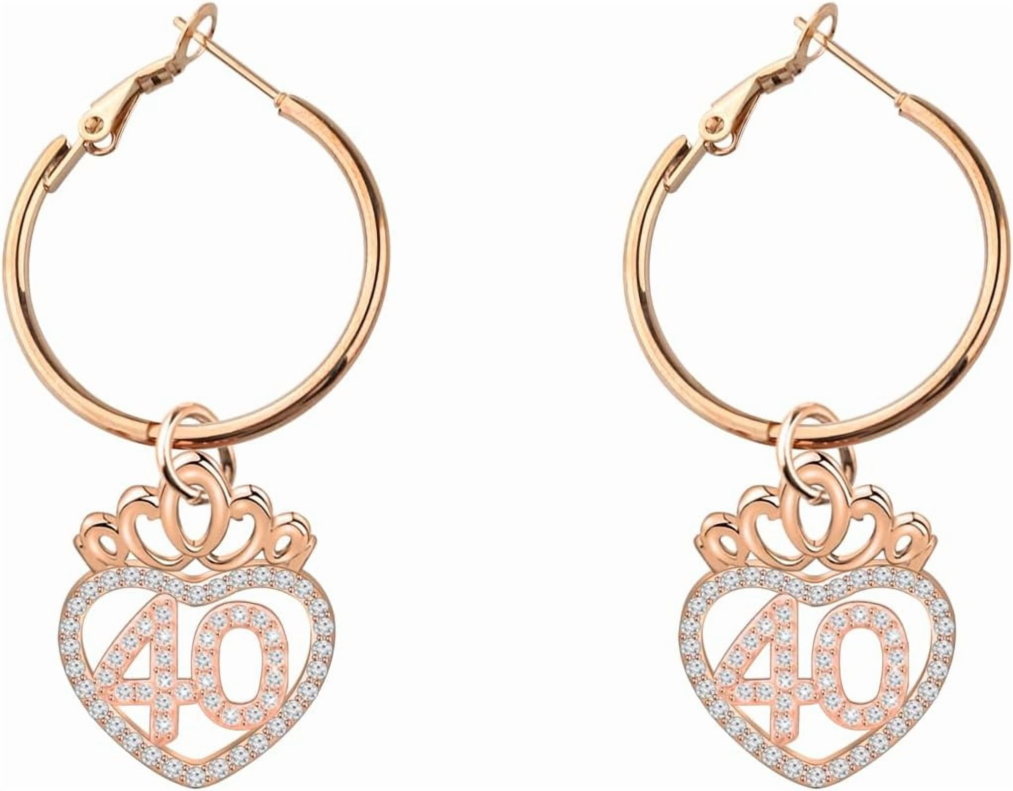 40th Birthday Gifts Princess Crown Charm Big Circle Hoop Earrings Forty ...
