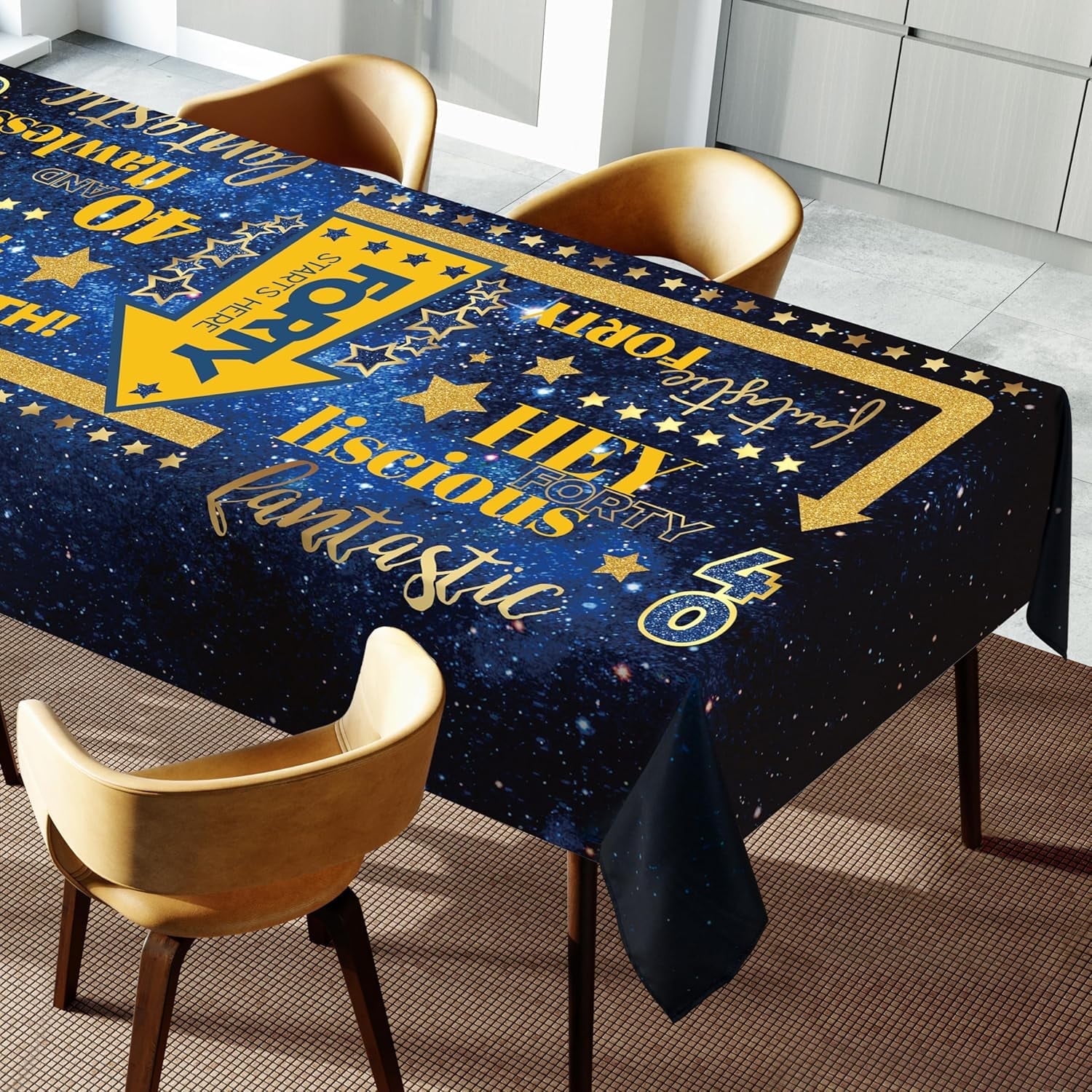 Cheerland 9 x 5 ft Fabric 40th Birthday Tablecloths, Gold and Blue ...