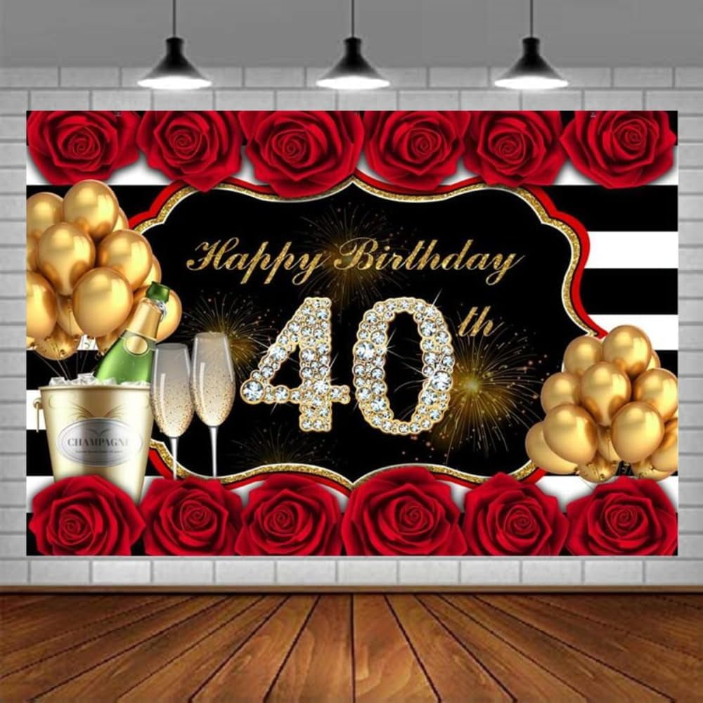 40th Birthday Party Photography Backdrop Banner Black and White Striped ...