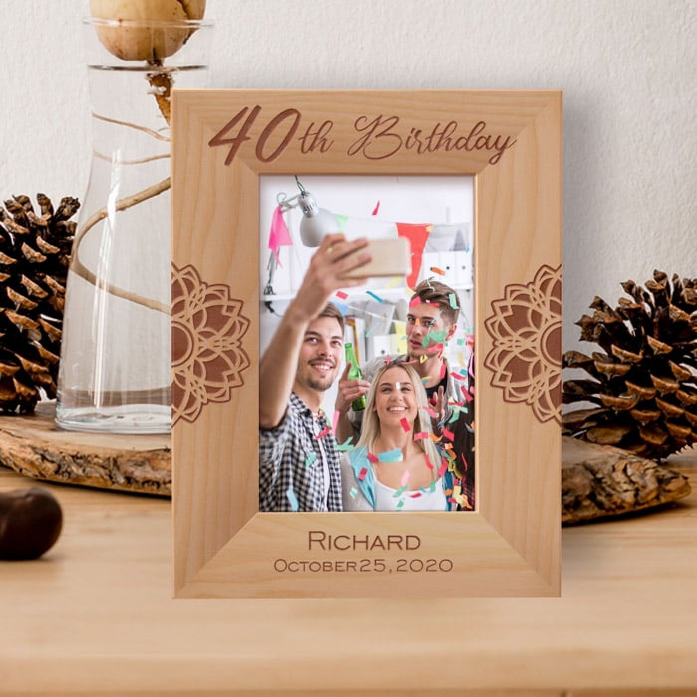 40th Birthday Personalized Wooden Frame 4" x 6" Brown (Vertical ...