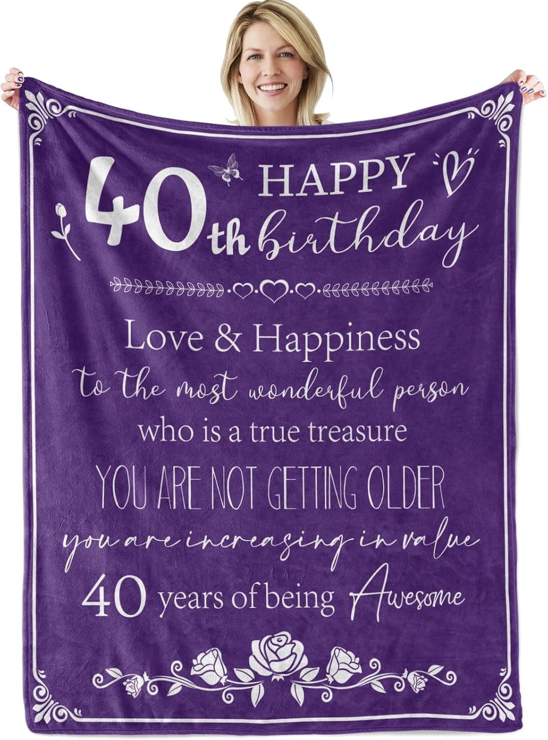 40th Birthday Present for Women Blanket,Happy 40th Birthday Decorations ...