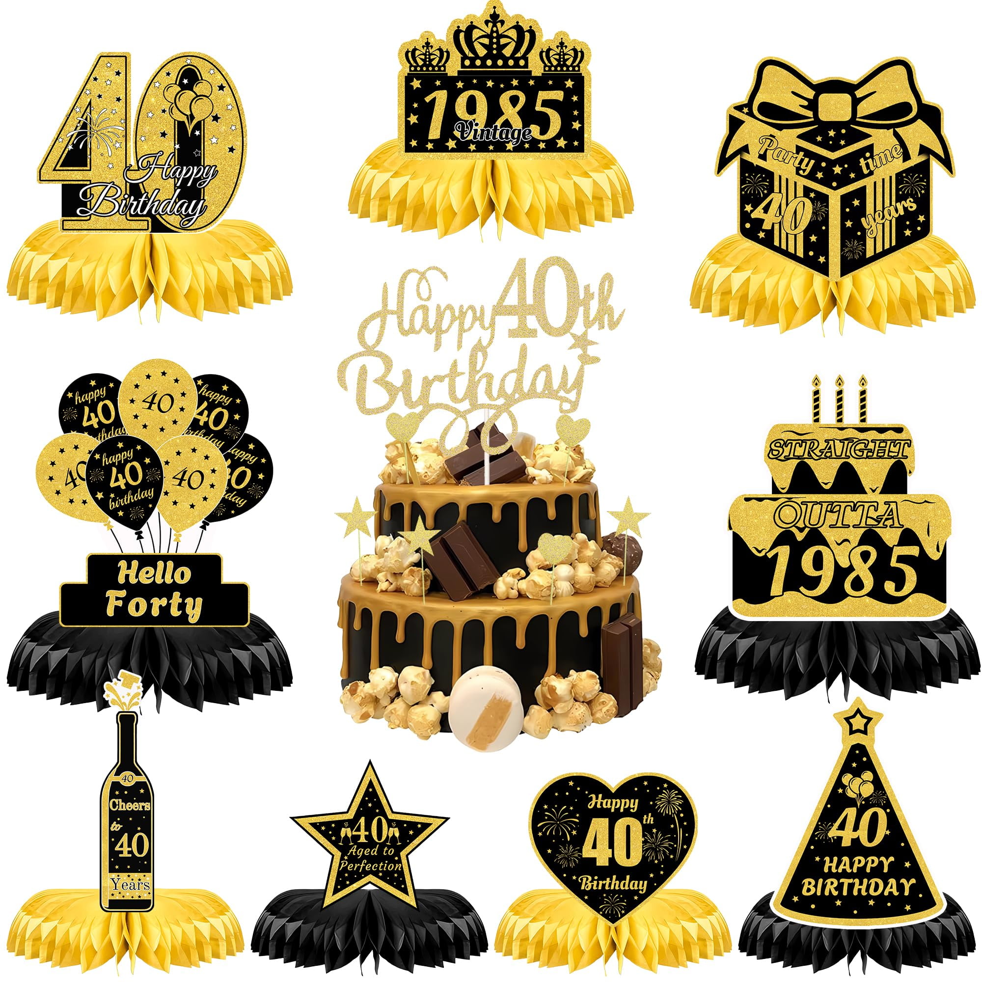 40th Birthday Table Decorations OIF8 Centerpieces - 10 Pcs Black ...