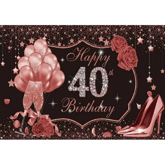 40th Birthday rations Cheers to 40 Years Banner Rose Gold 40 Year Old ...