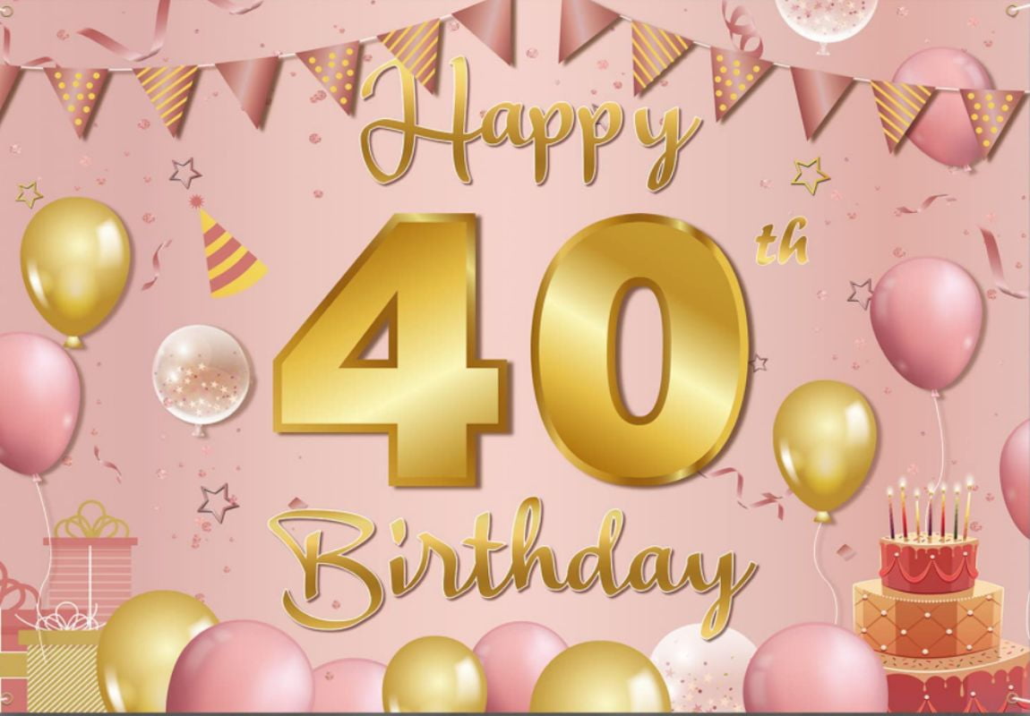 40th Birthday rations Women Pink Rose Gold 40th Birthday Banner ...