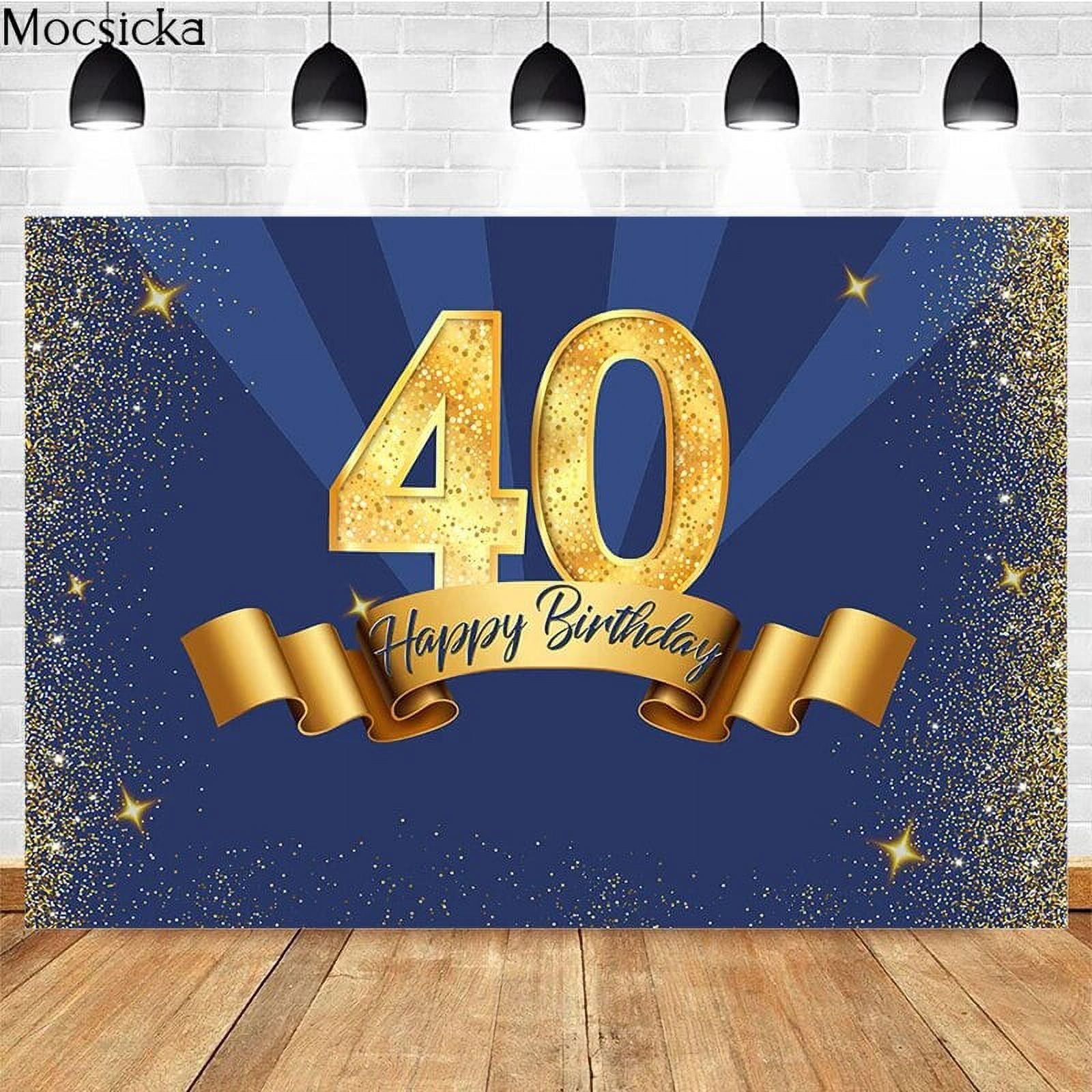 40th Happy Birthday Photography Background Blue Curtain Golden Glitter ...