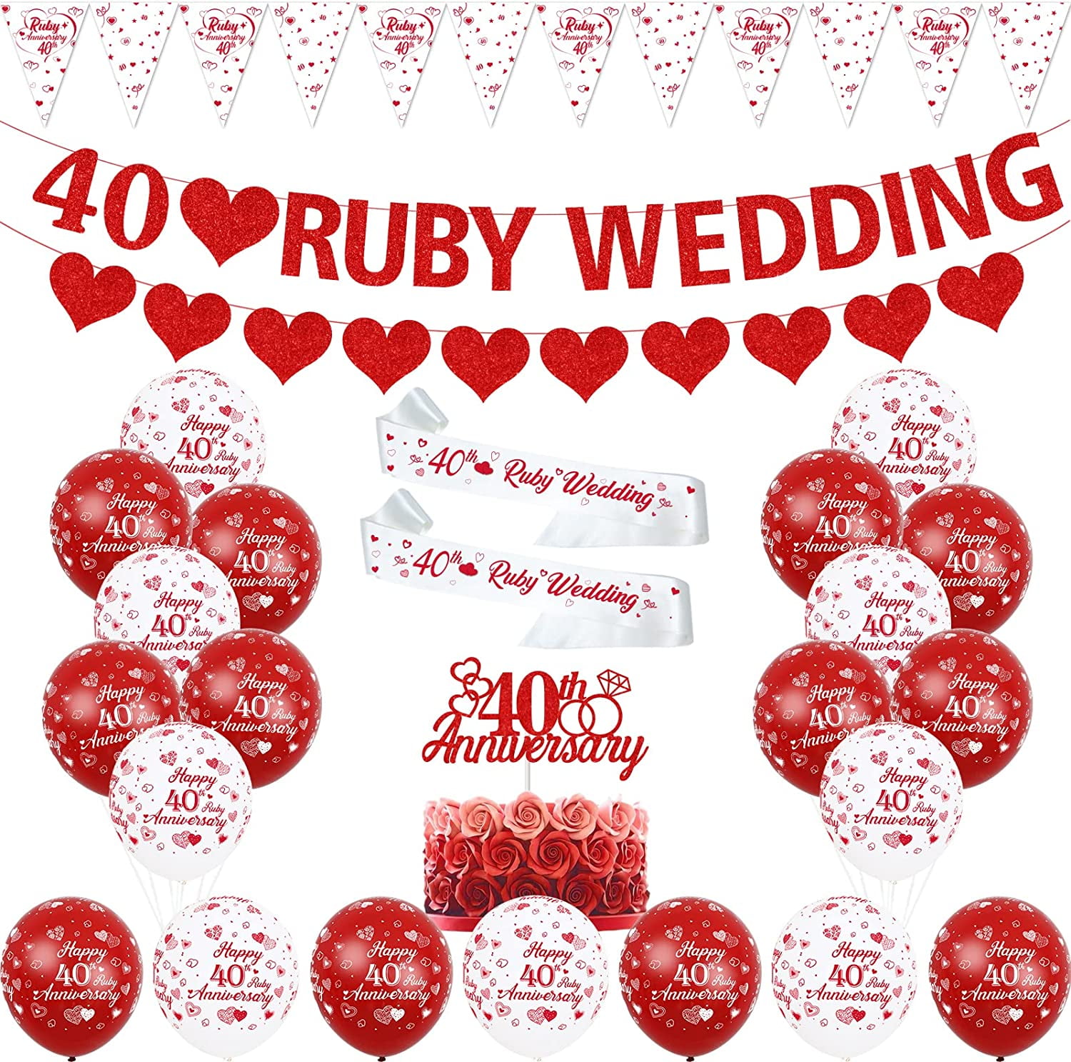 40th Wedding Anniversary Decorations Ruby 40th Anniversary Balloons ...