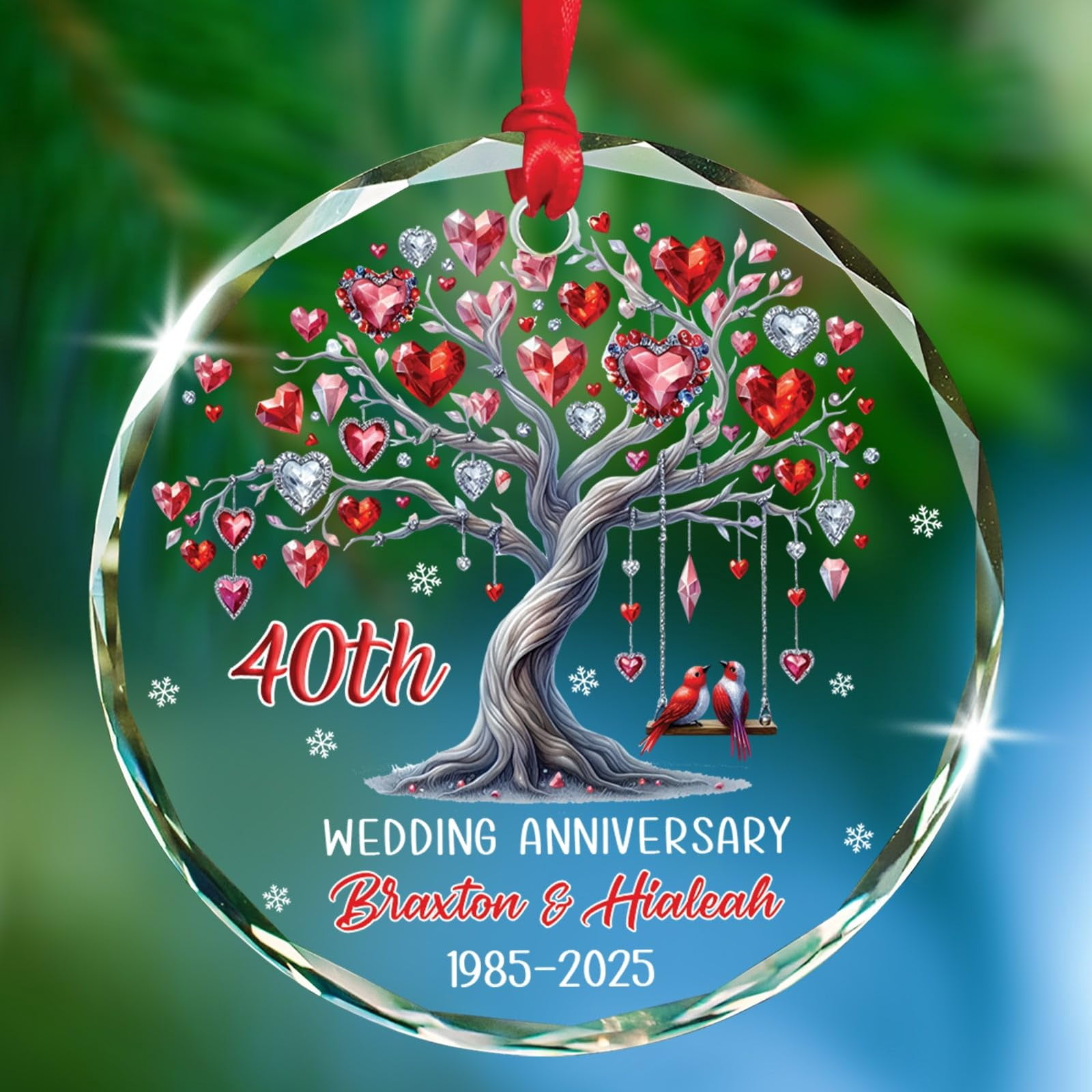 40th Wedding Anniversary Glass Ornament Decoration, Personalized Couple ...