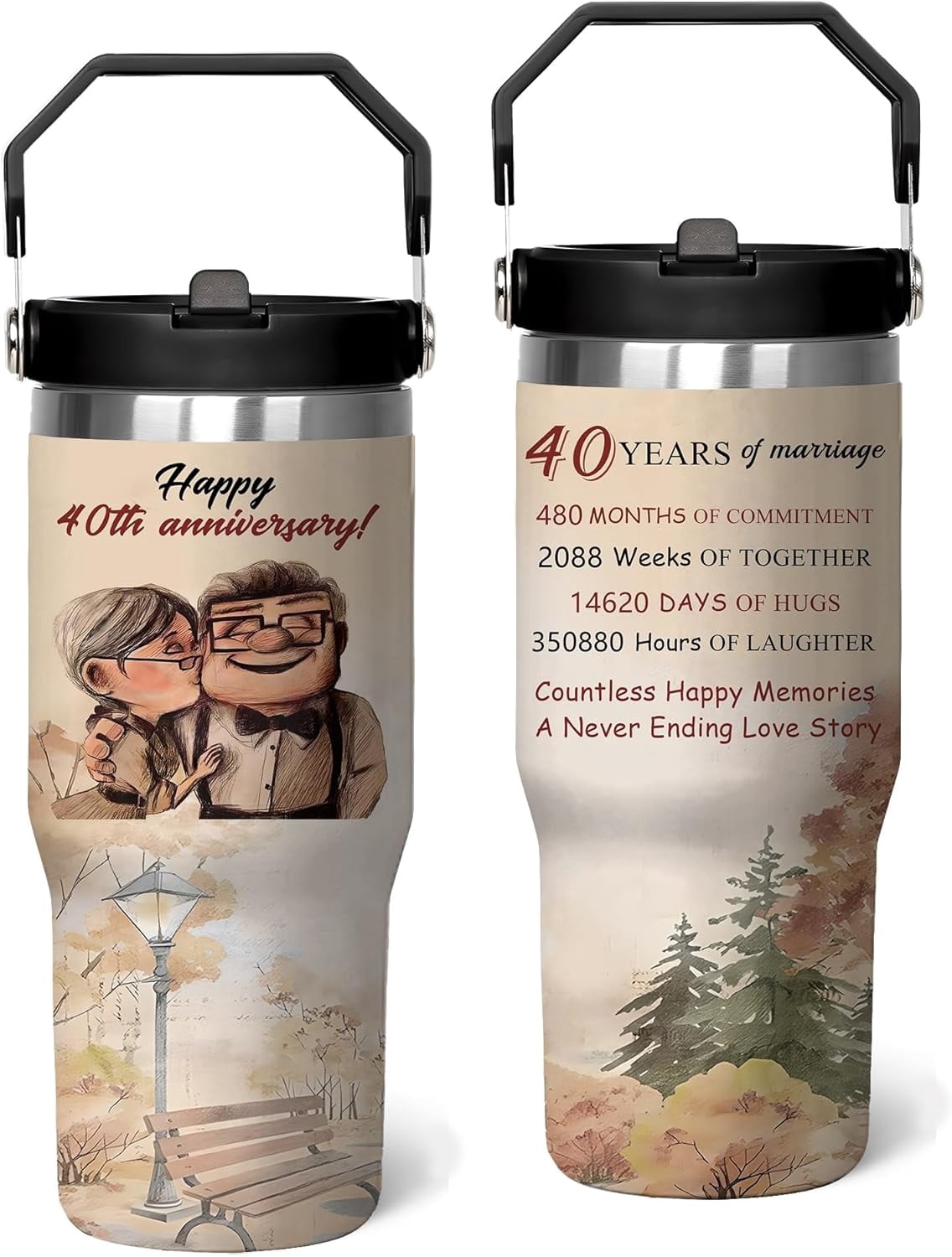 40th Wedding Anniversary Tumbler with Handle and Straw, Ruby Wedding ...