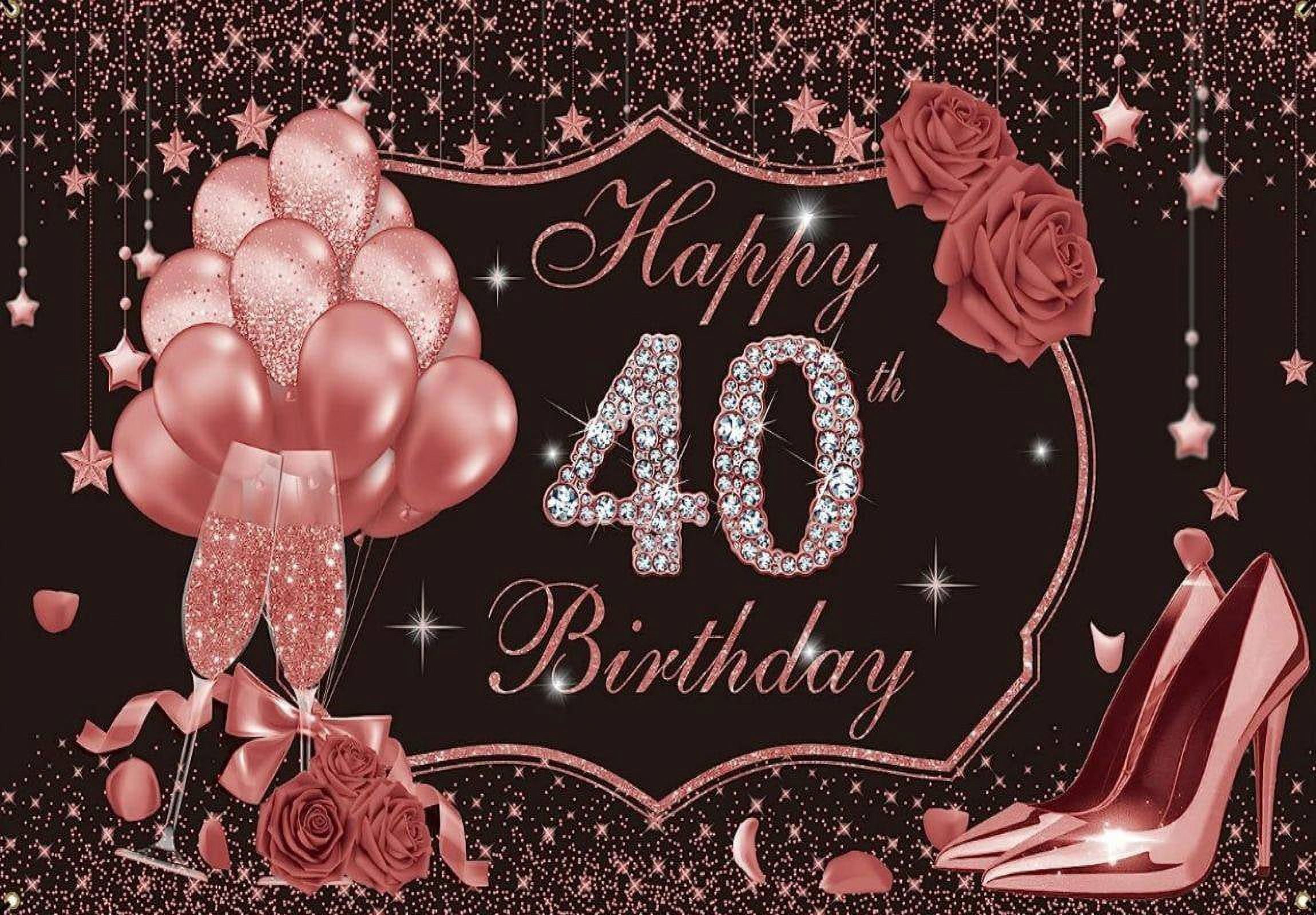 40th rations Women Rose Gold Happy 40th Birthday Backdrop Banner Cheers ...
