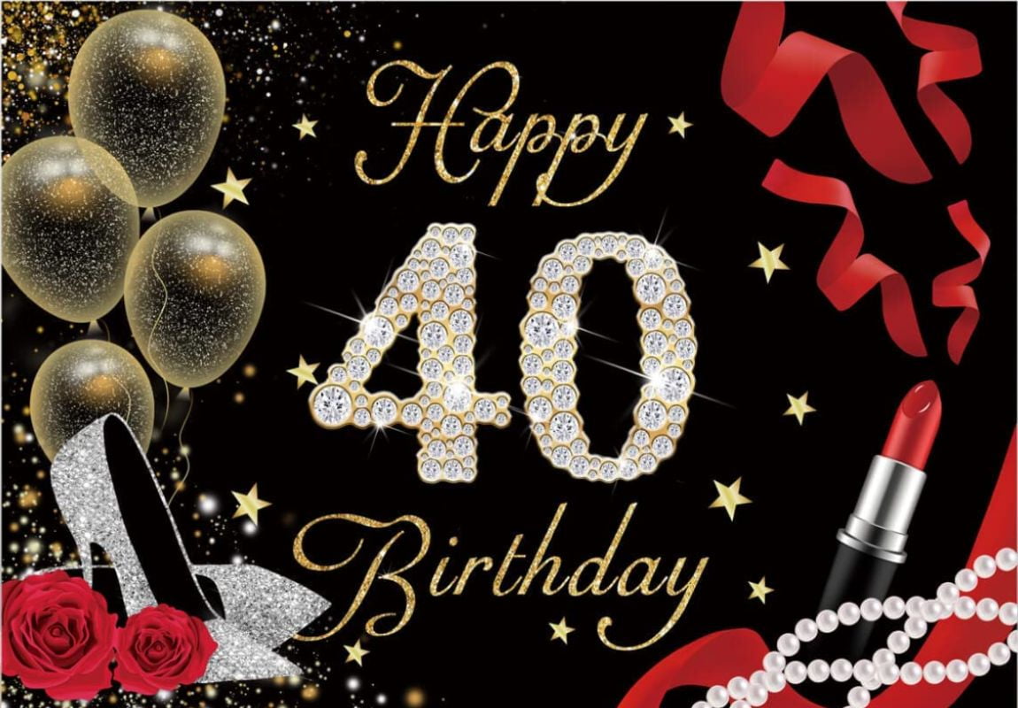 40th rations Women Rose Gold Happy 40th Birthday Backdrop Banner Cheers ...