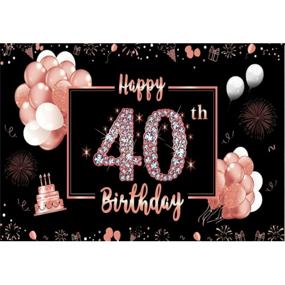 40th rations Women Rose Gold Happy 40th Birthday Backdrop Banner Cheers ...