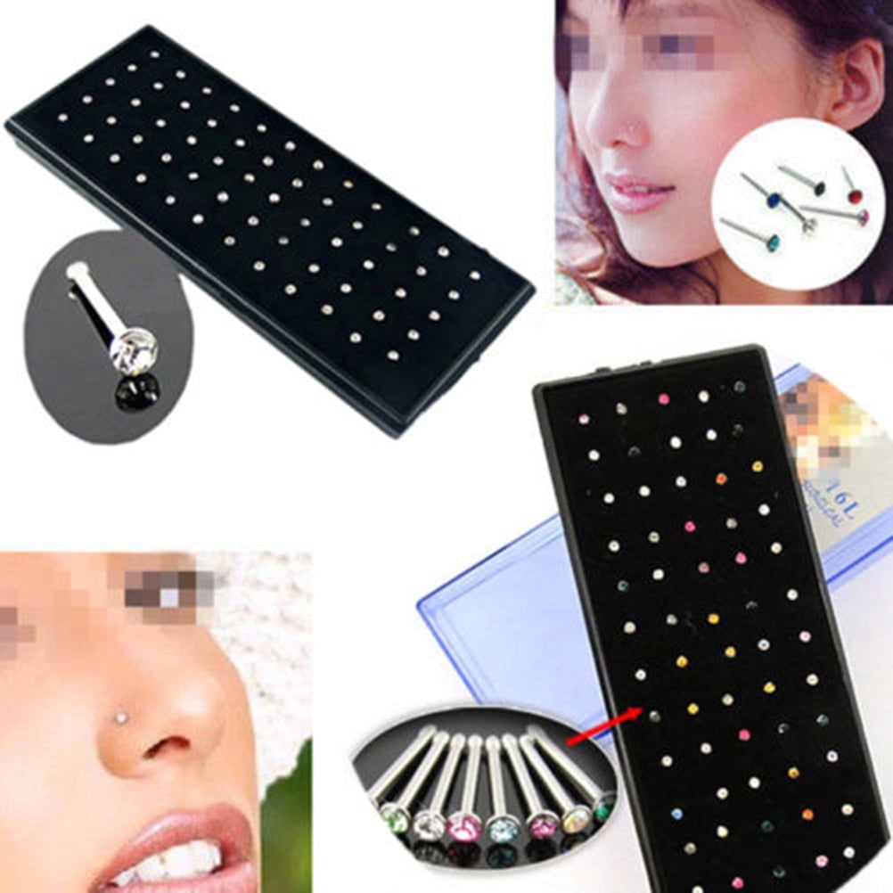 40x Crystal Rhinestone Stainless Steel Nose Ring Bone Stud Body ...